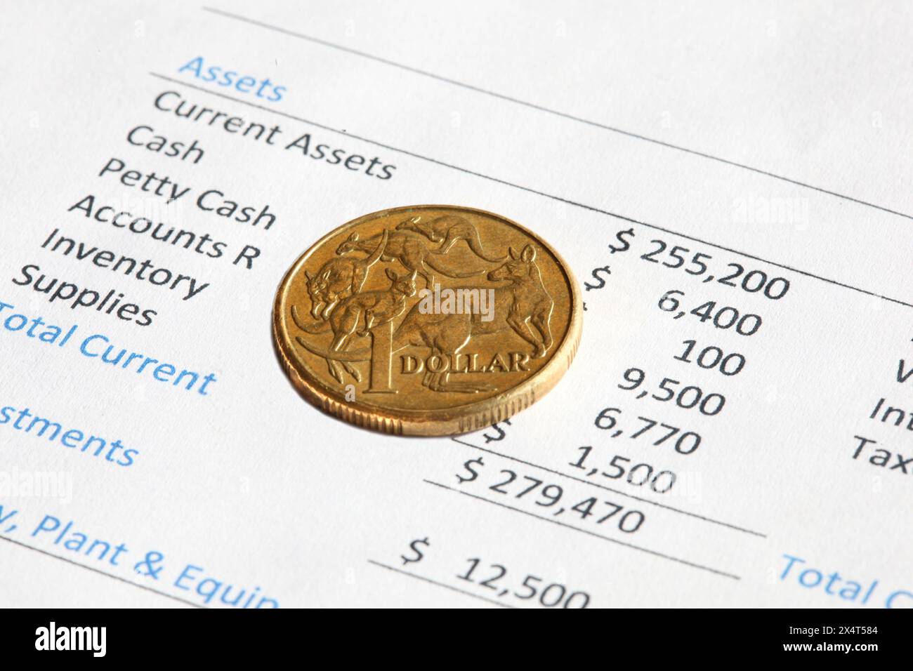Australian dollar coin with asset sheet background Stock Photo - Alamy