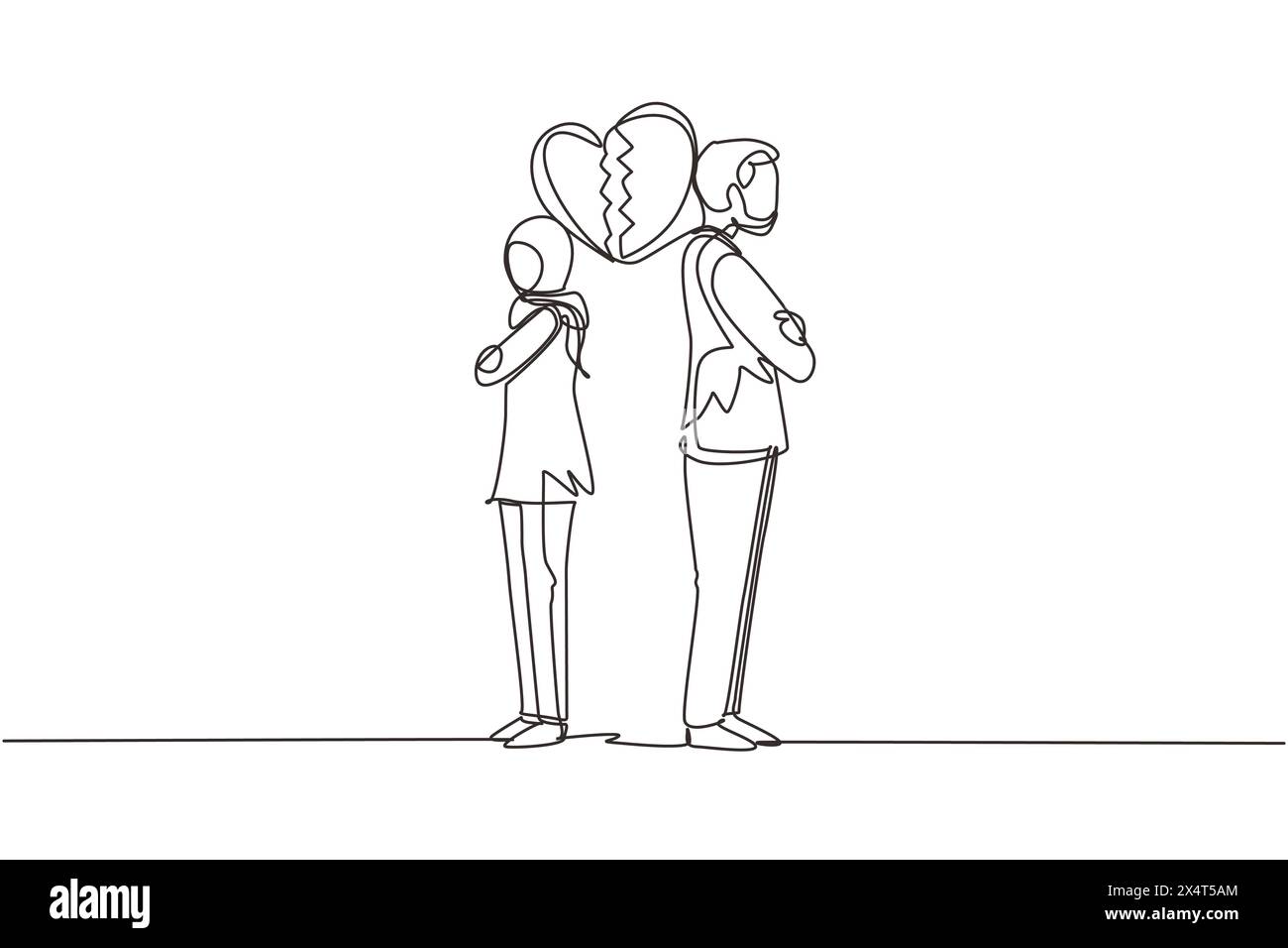 Single continuous line drawing divorced Arabian couple or couples are ... Single continuous line drawing divorced Arabian couple or couples are ...