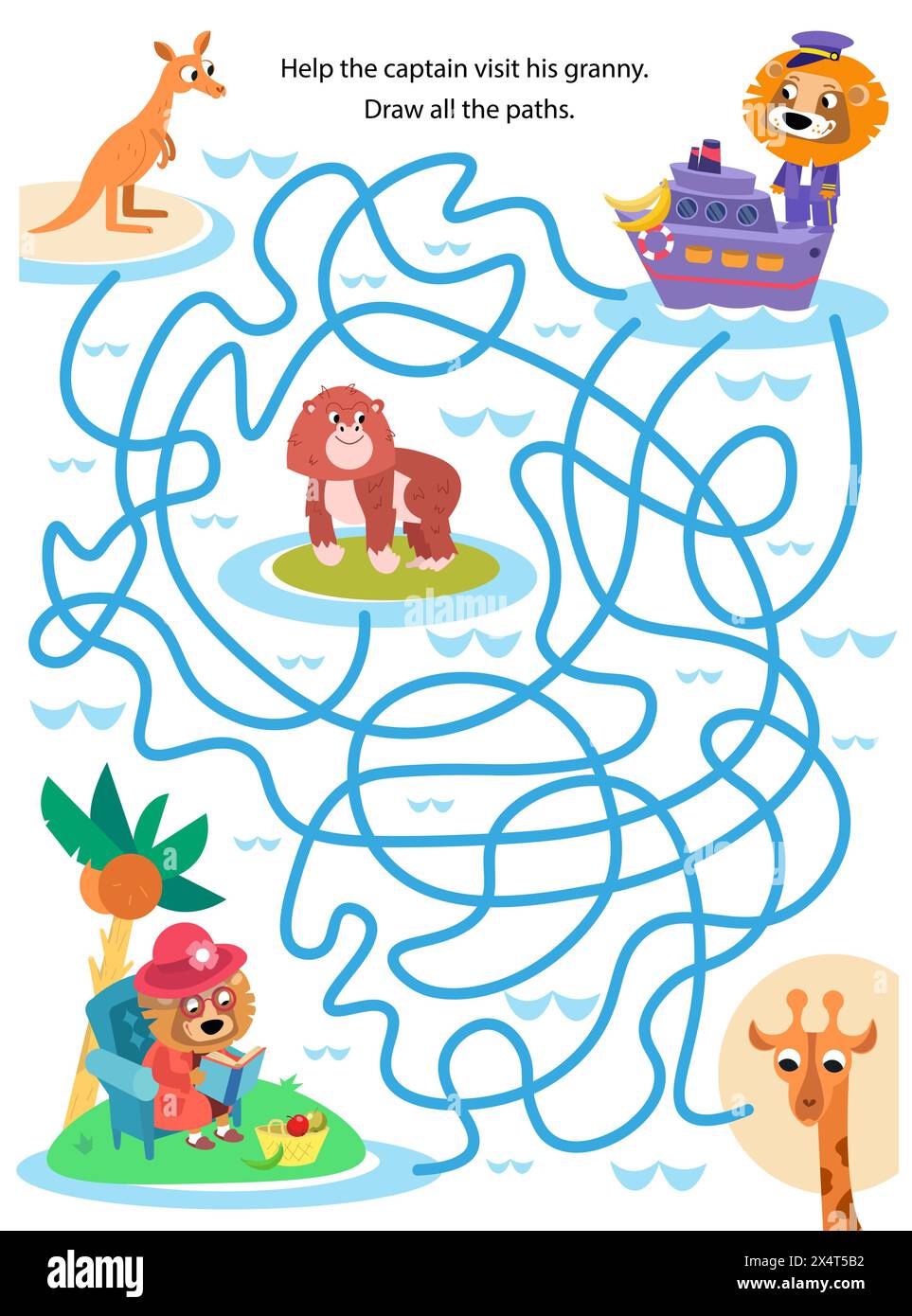 Maze for children. Puzzle for kids. Help captain of liner to visit ...