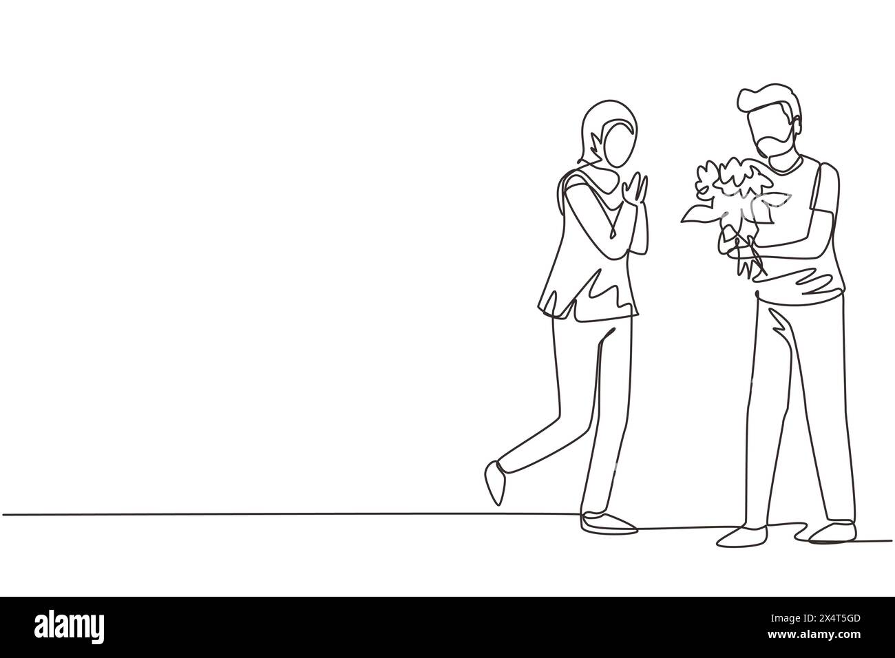 Continuous one line drawing Arabian man making proposal marriage to ...