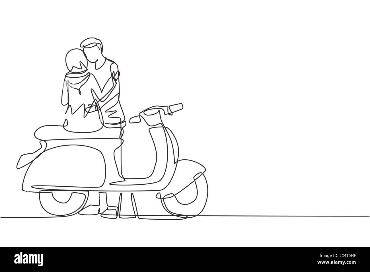 Single one line drawing back view Arabic couple on date outdoors ...