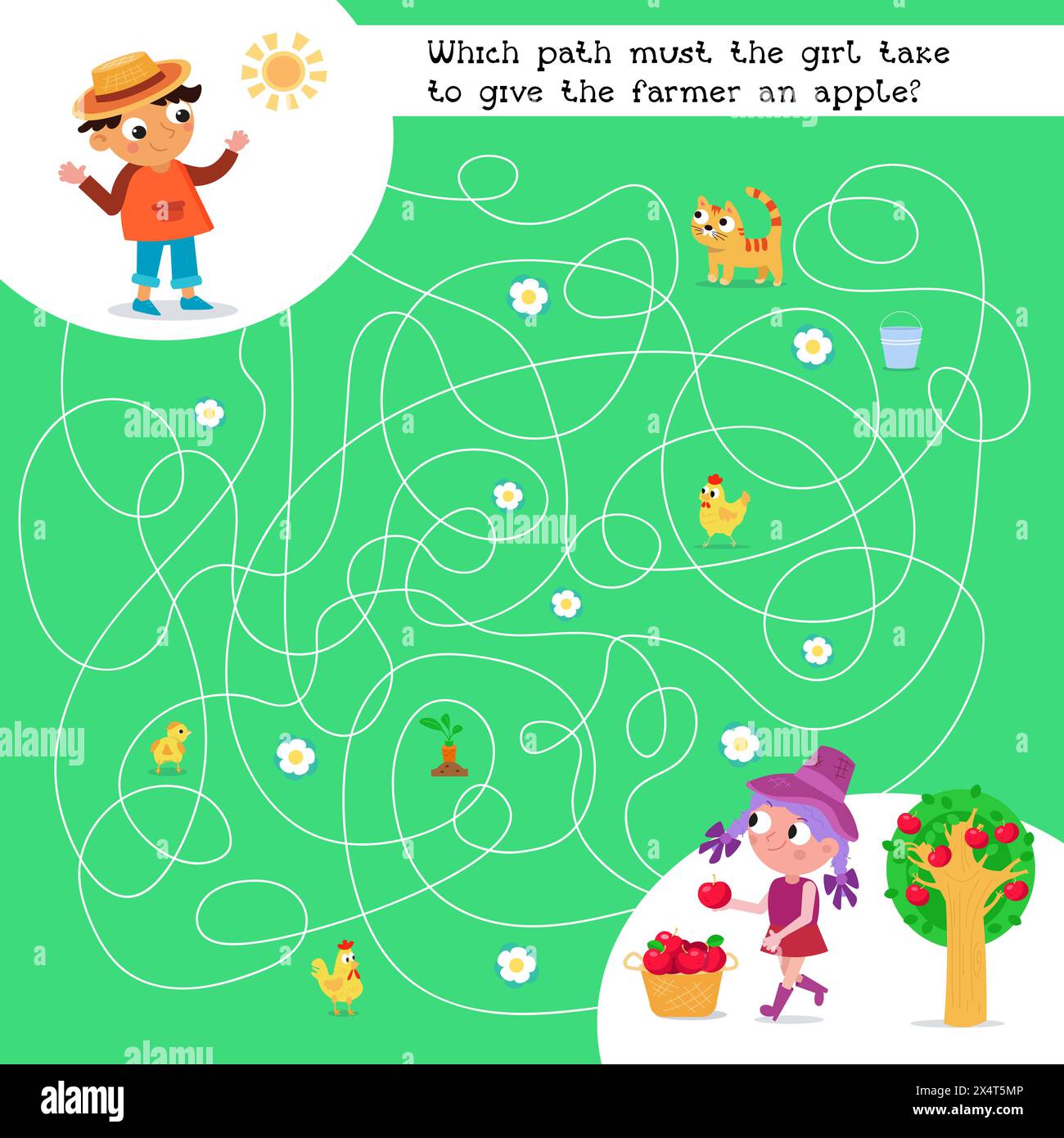 Maze game, activity for kids. Puzzle for children. Which path must the ...