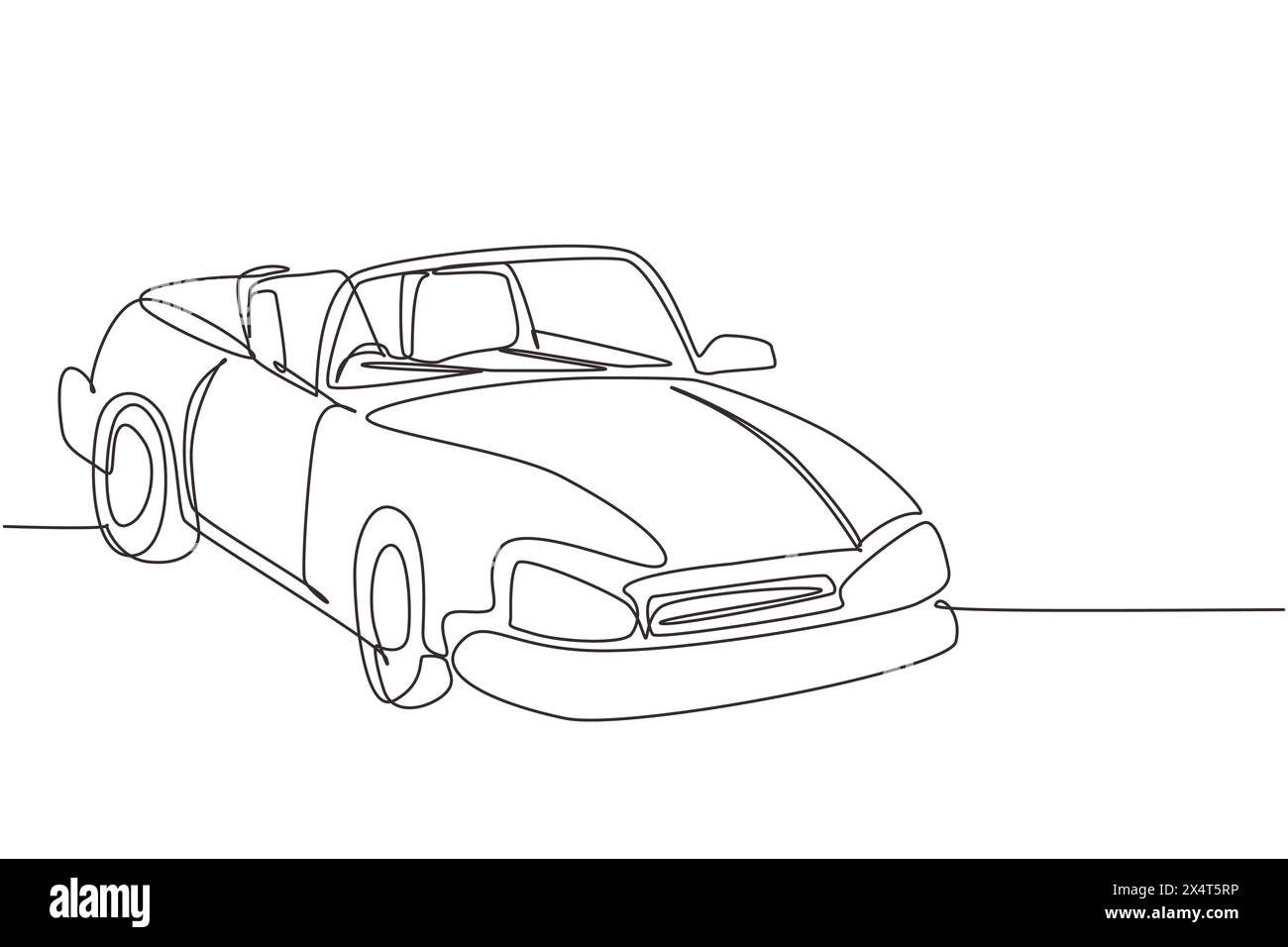 Single one line drawing classic retro convertible sports car logo icon ...