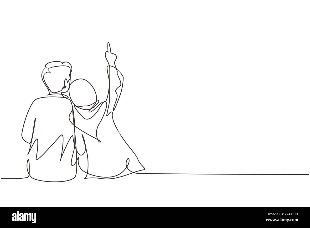 Single continuous line drawing young Arabian girl in love sit lay on ...