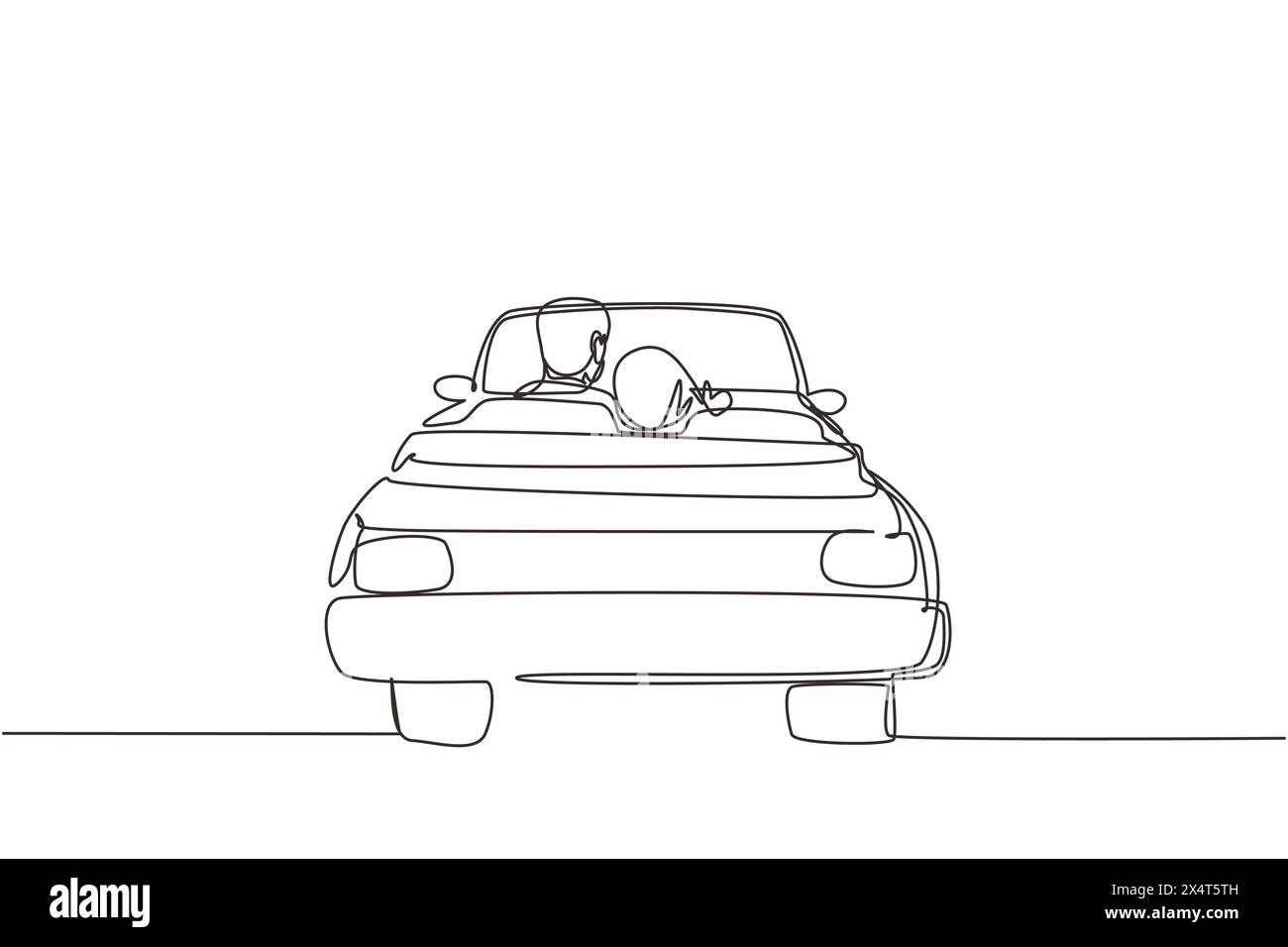 Single continuous line drawing back view loving Arabian couple sitting ...