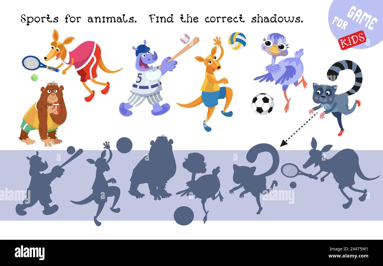 Find correct shadow. Educational puzzle game for children. Set cute ...