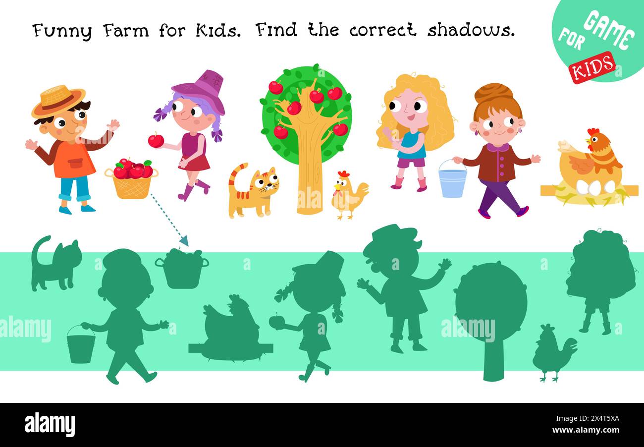 Find shadows. Educational puzzle game for kids. Cartoon funny ...