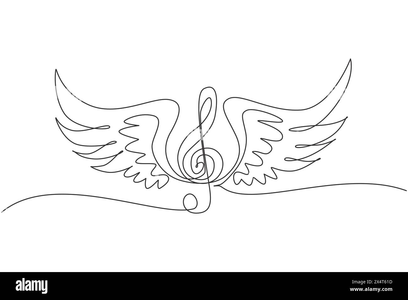 Continuous one line drawing treble clefs with wings isolated on white ...
