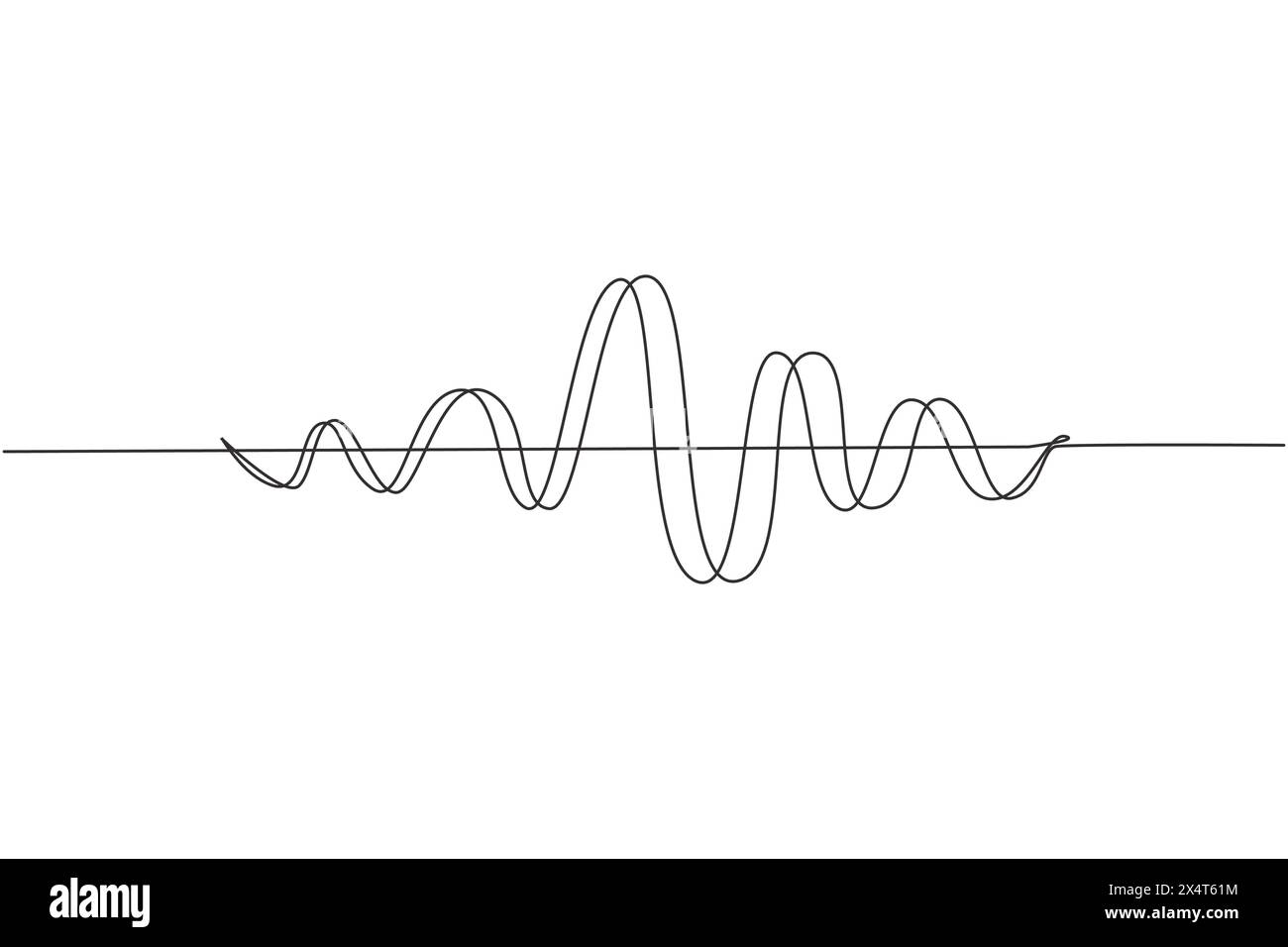 Single continuous line drawing black sound waves. Music audio frequency ...