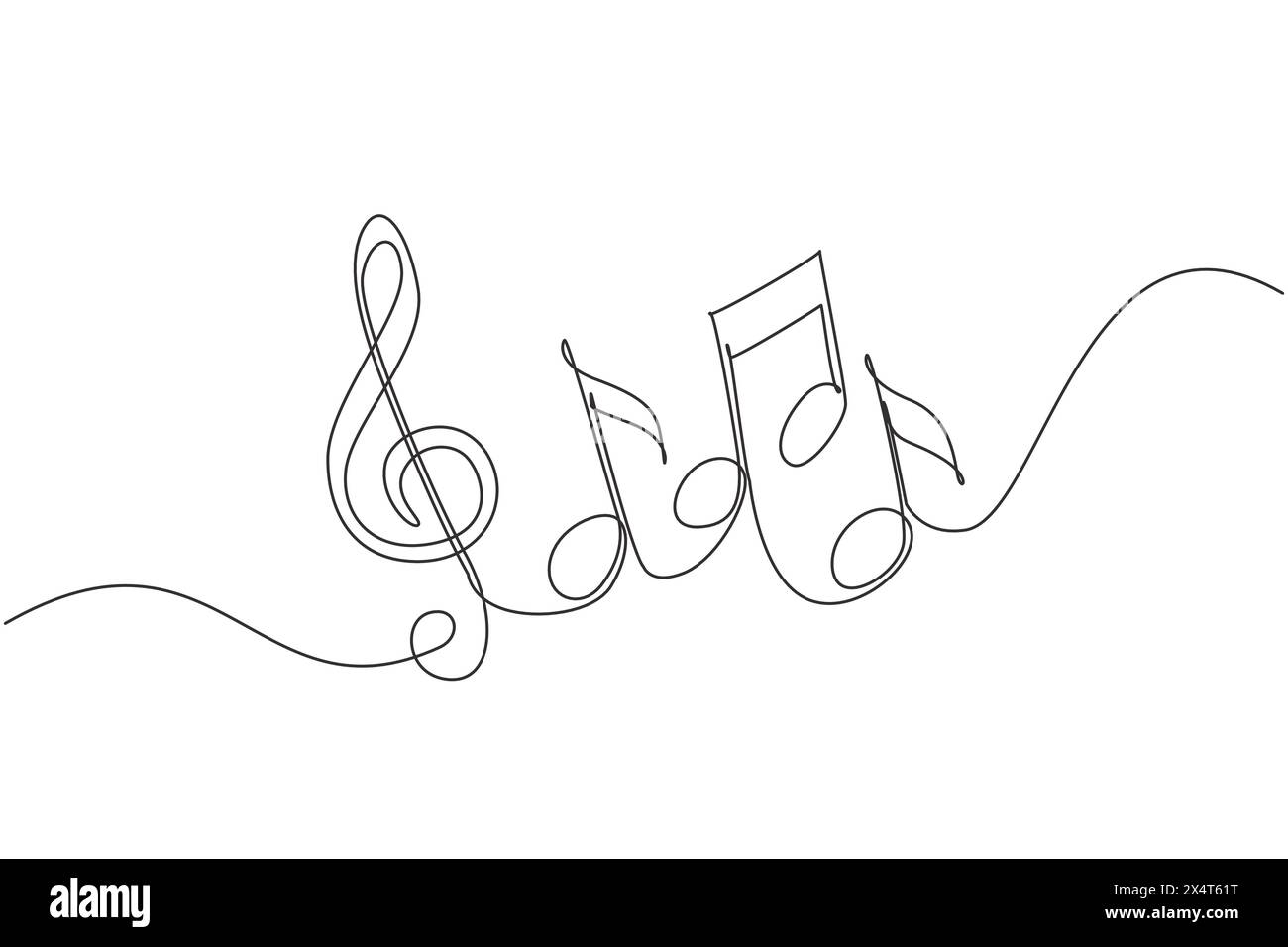 Continuous one line drawing music notes on stave. Musical symbol in one ...