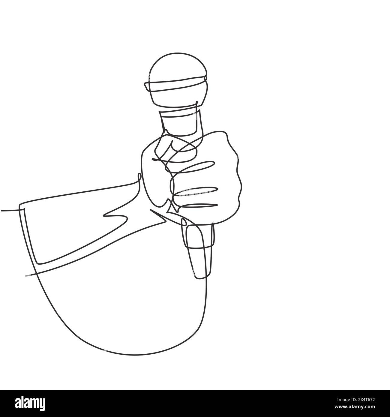 Single one line drawing karaoke man sings song to microphone. Singer ...