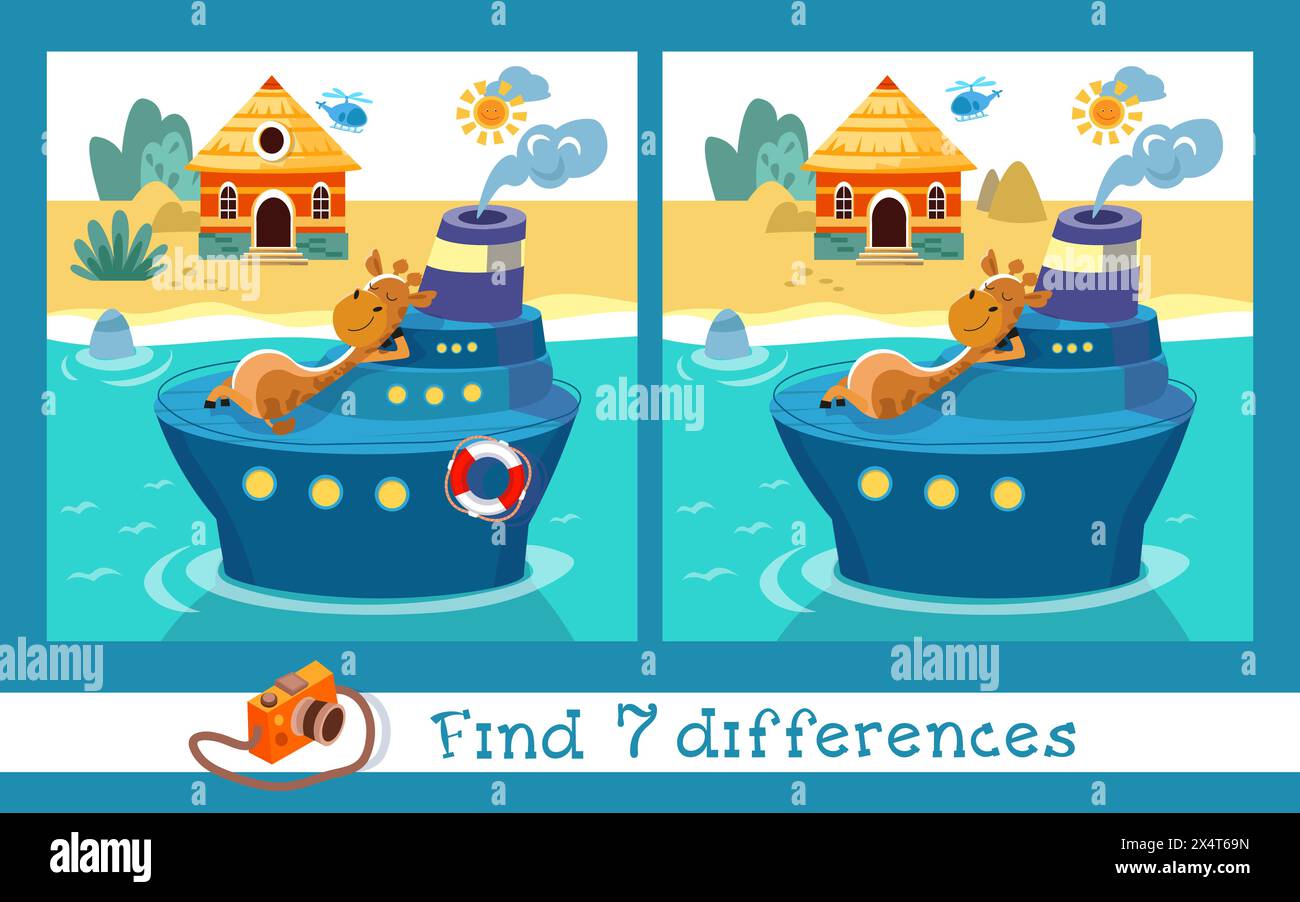 Find 7 differences. Educational puzzle game for children. Cute giraffe ...