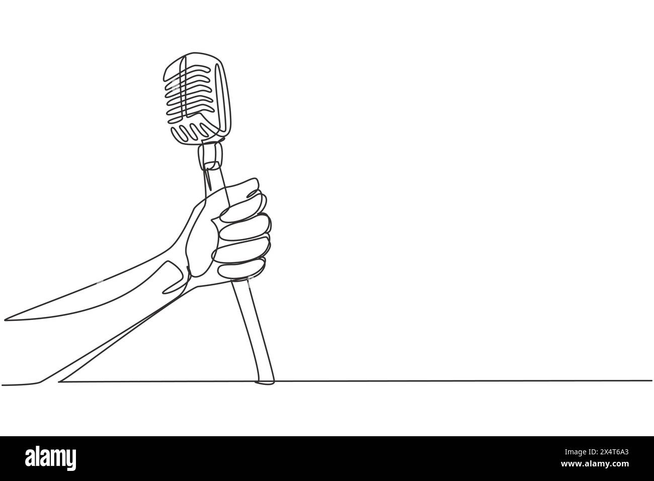 Continuous one line drawing hand with a retro microphone. Vintage ...