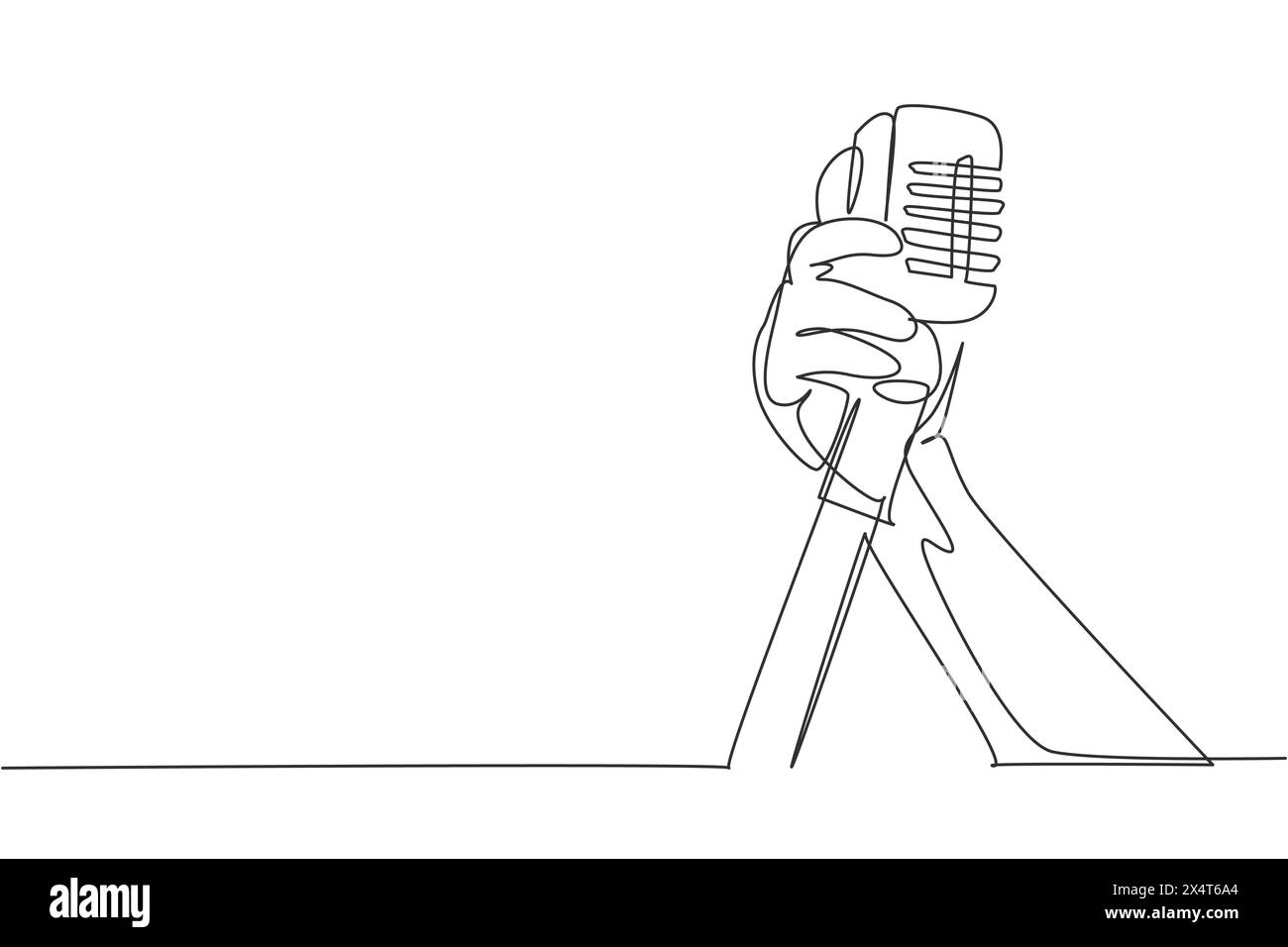 Continuous one line drawing hand holding a retro microphone over white ...