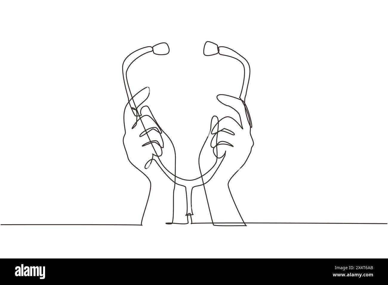 Continuous one line drawing medical background with hands holding ...