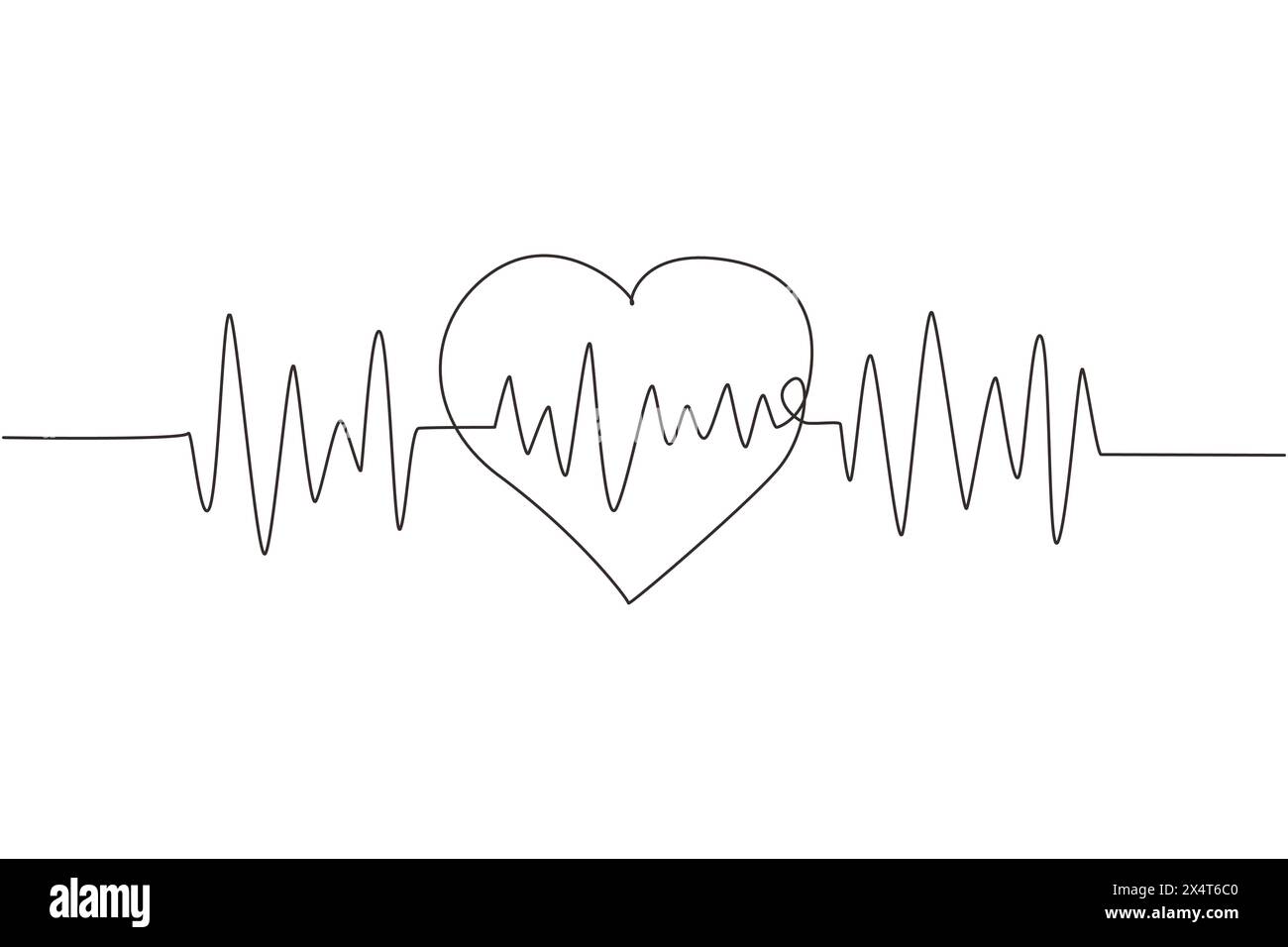 Continuous one line drawing heart pulse logo icon. Red and white colors ...