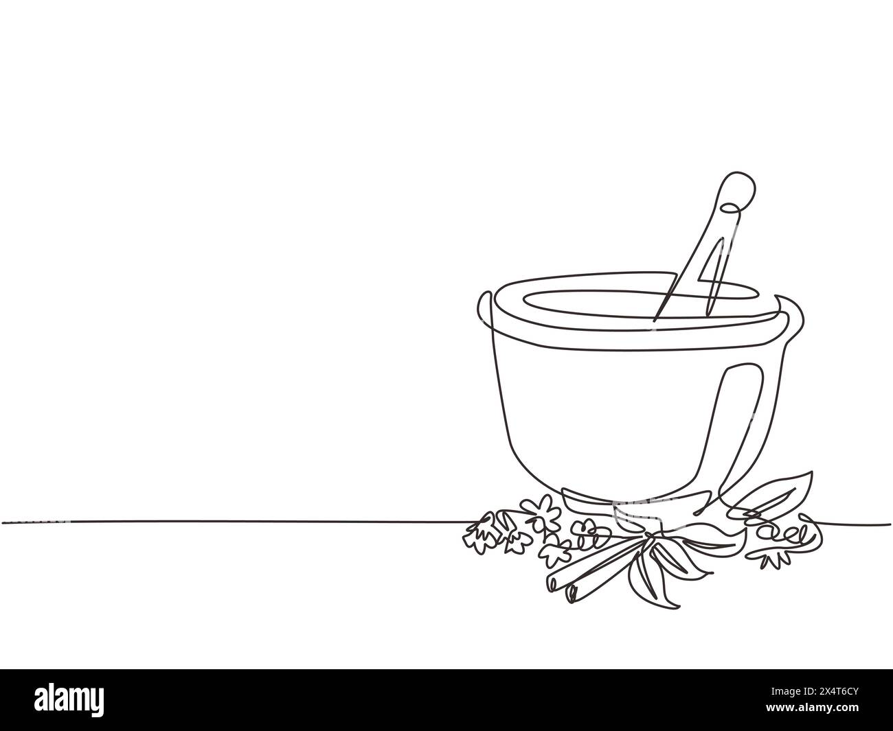 Single continuous line drawing mortar and pestle vintage line drawing ...