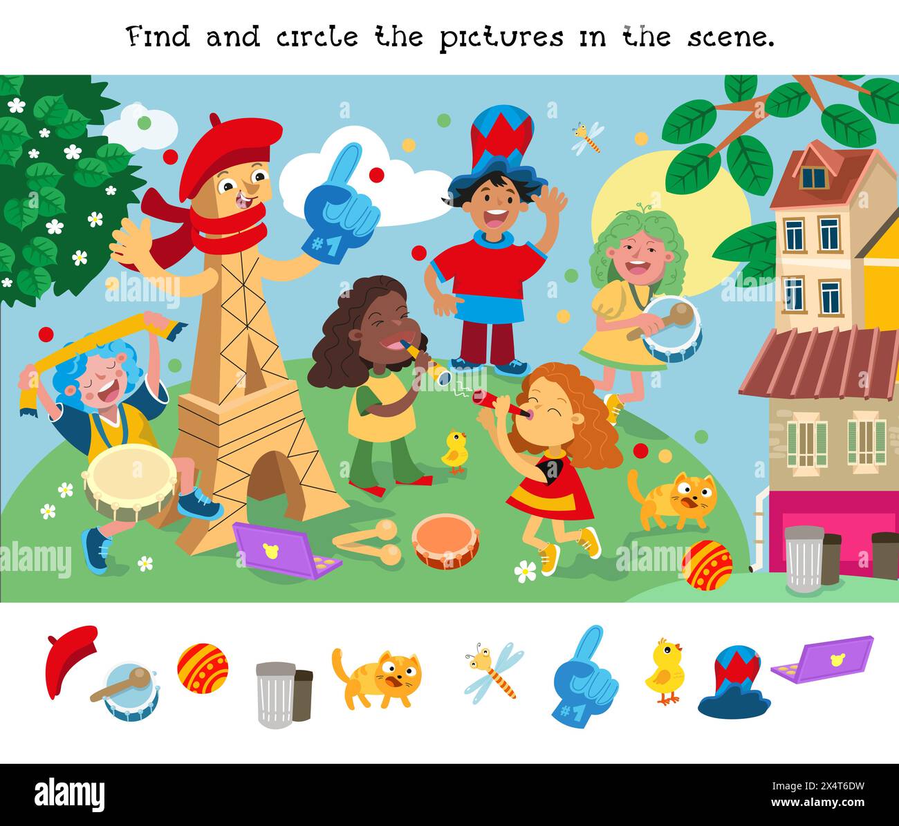 Find and circle objects. Educational puzzle game for children. Group of ...