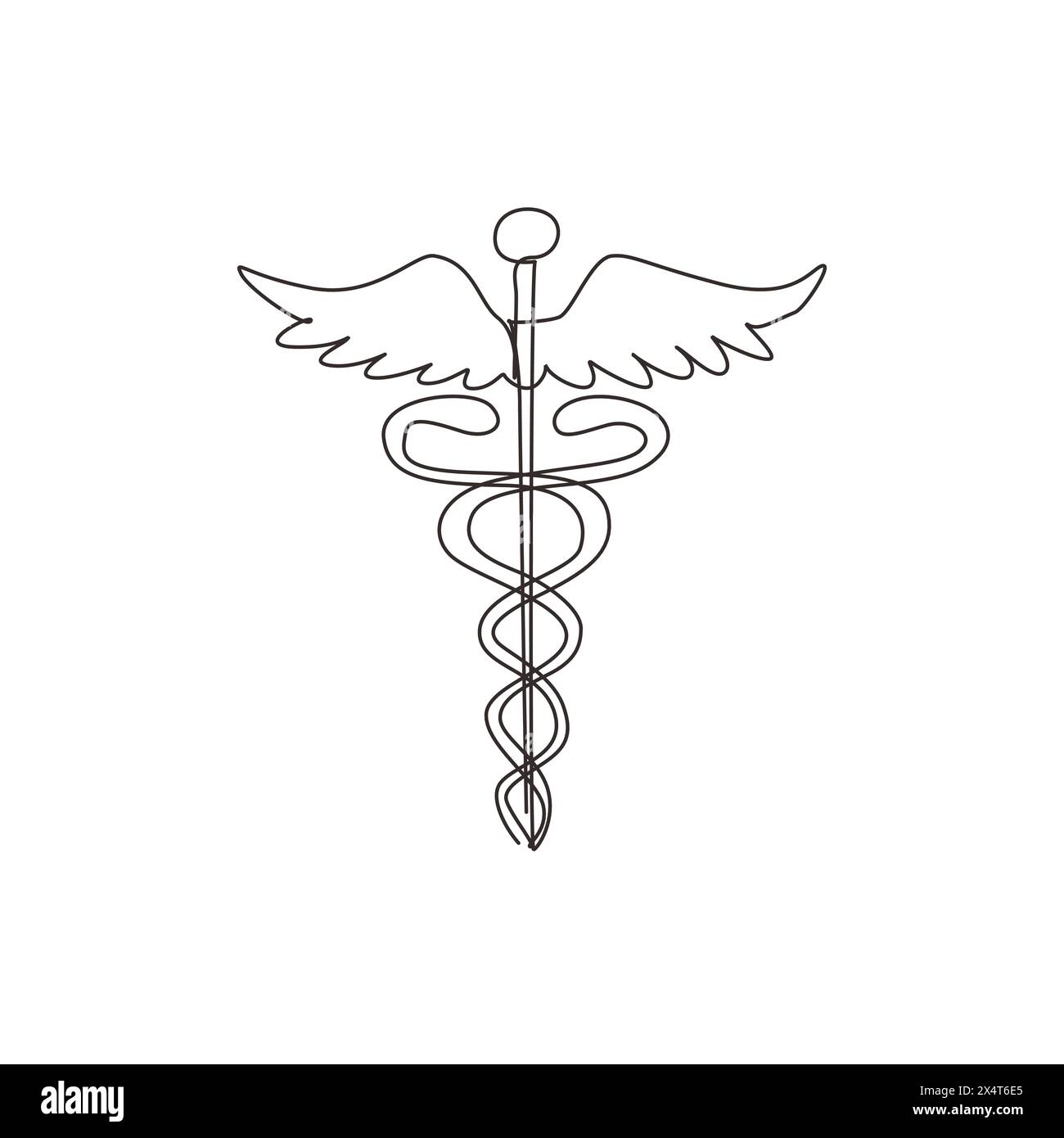 Single continuous line drawing caduceus, medical center, pharmacy ...