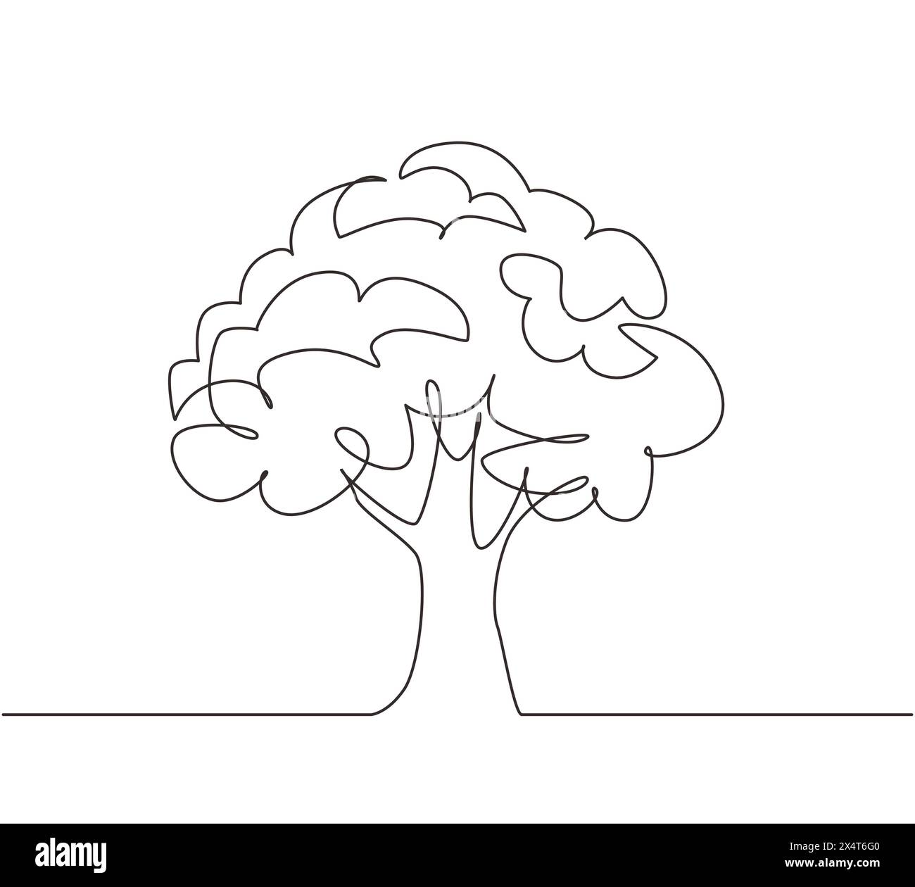 Continuous one line drawing green tree fertile on white background ... Continuous one line drawing green tree fertile on white background ...