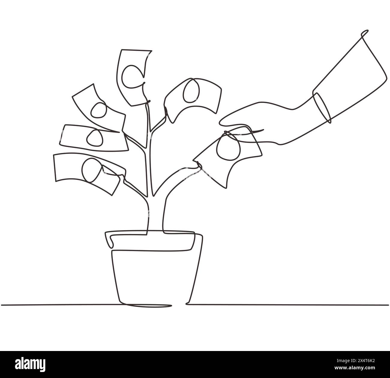 Single continuous line drawing hand pick up dollar banknote from money ...