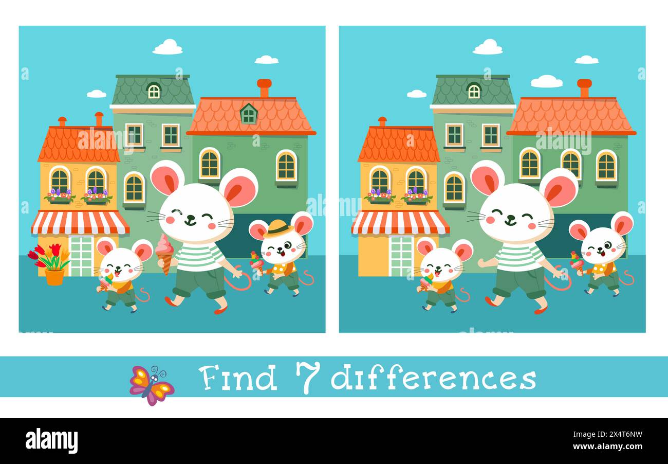 Find 7 differences. Educational puzzle game for children. Cute cartoon ...