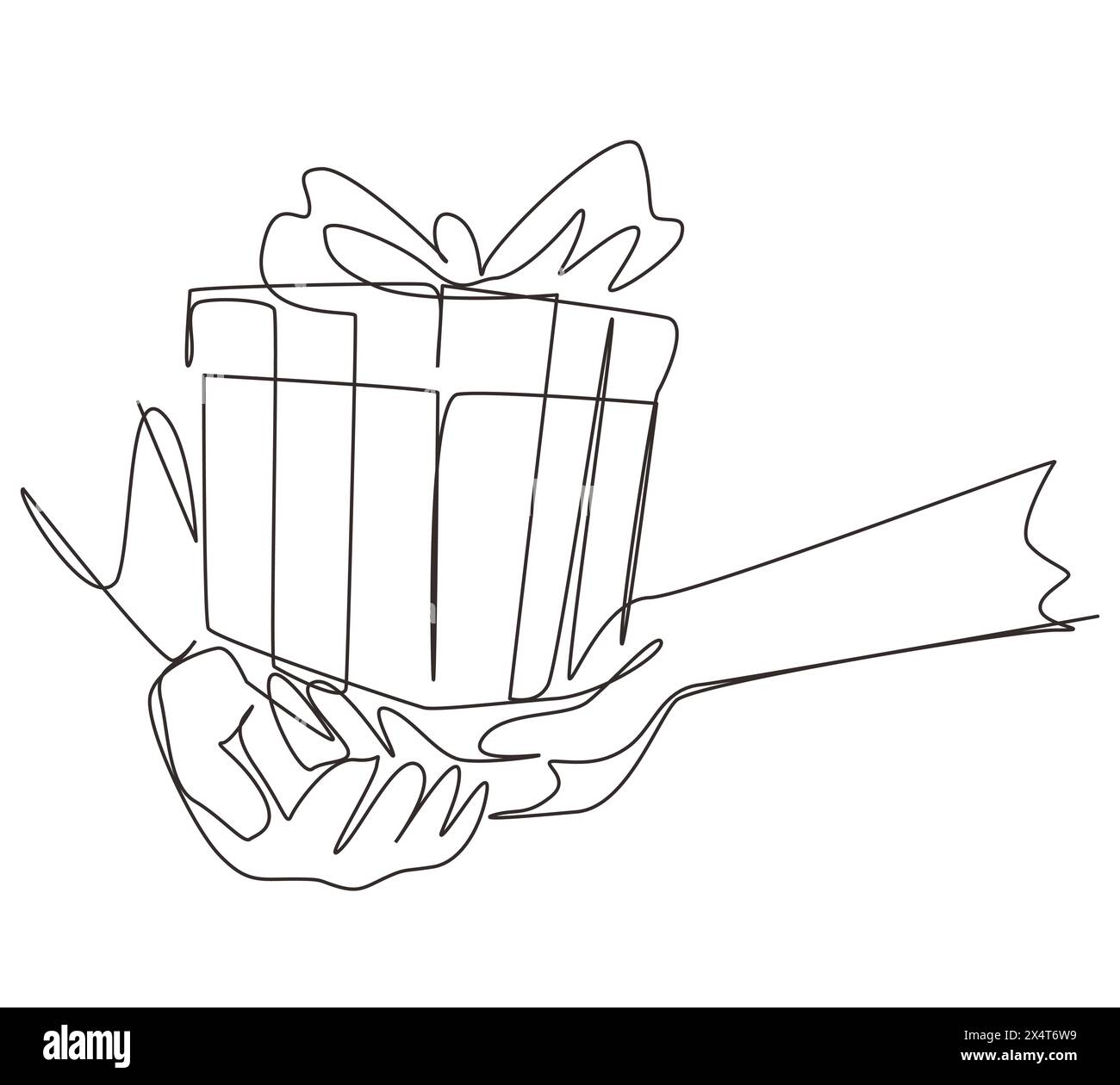 Continuous one line drawing female hands holding beautiful small gift ...