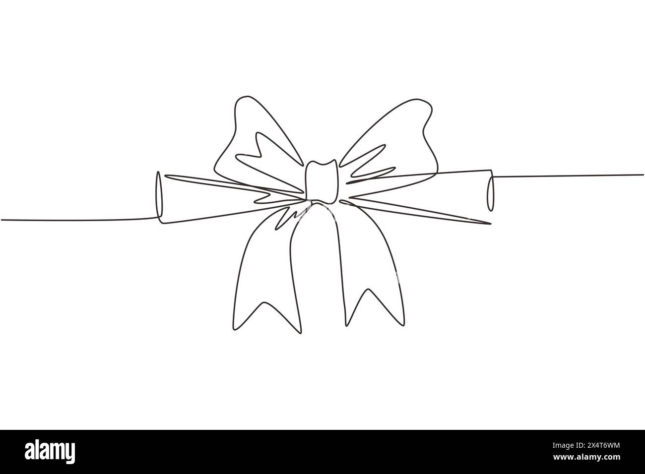 Single one line drawing bow and ribbon isolated on white background ...