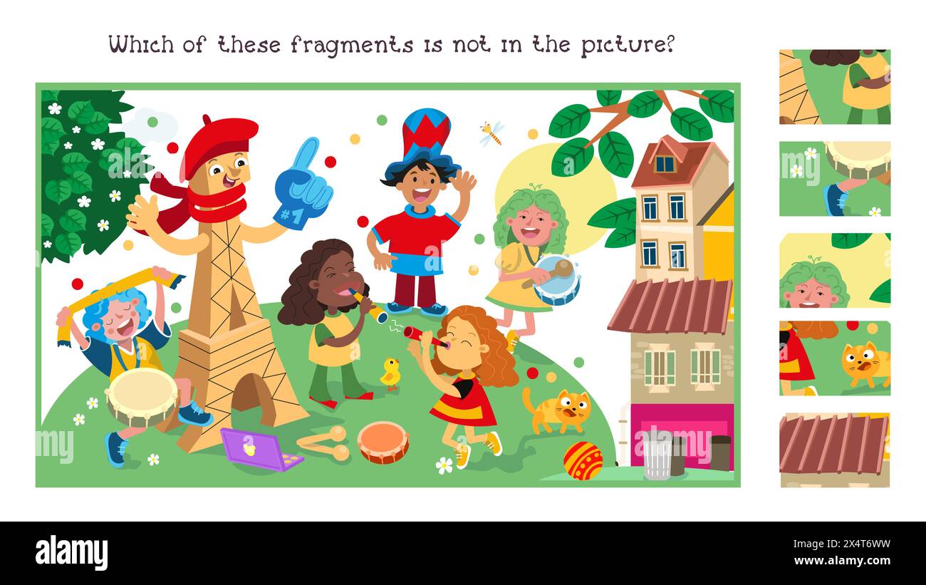 Find the hidden fragments. Educational game puzzle for kids. Group of ...