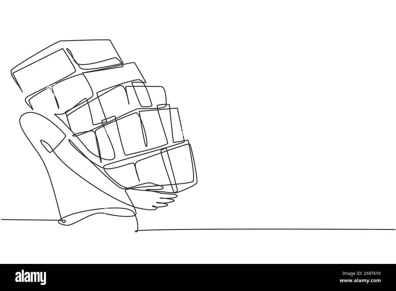 Continuous one line drawing portrait of boy carrying stack of wrapped ...