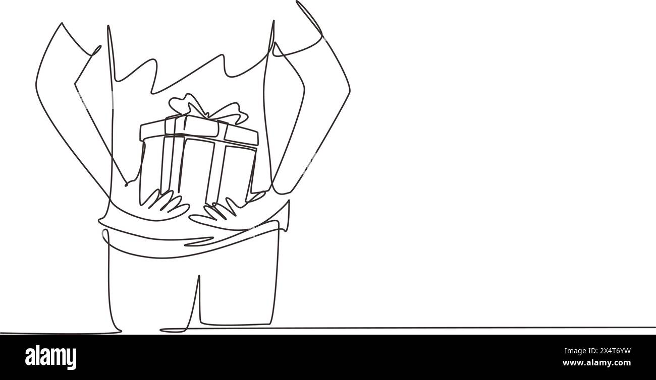 Single continuous line drawing man surprise his girlfriend by giving ...