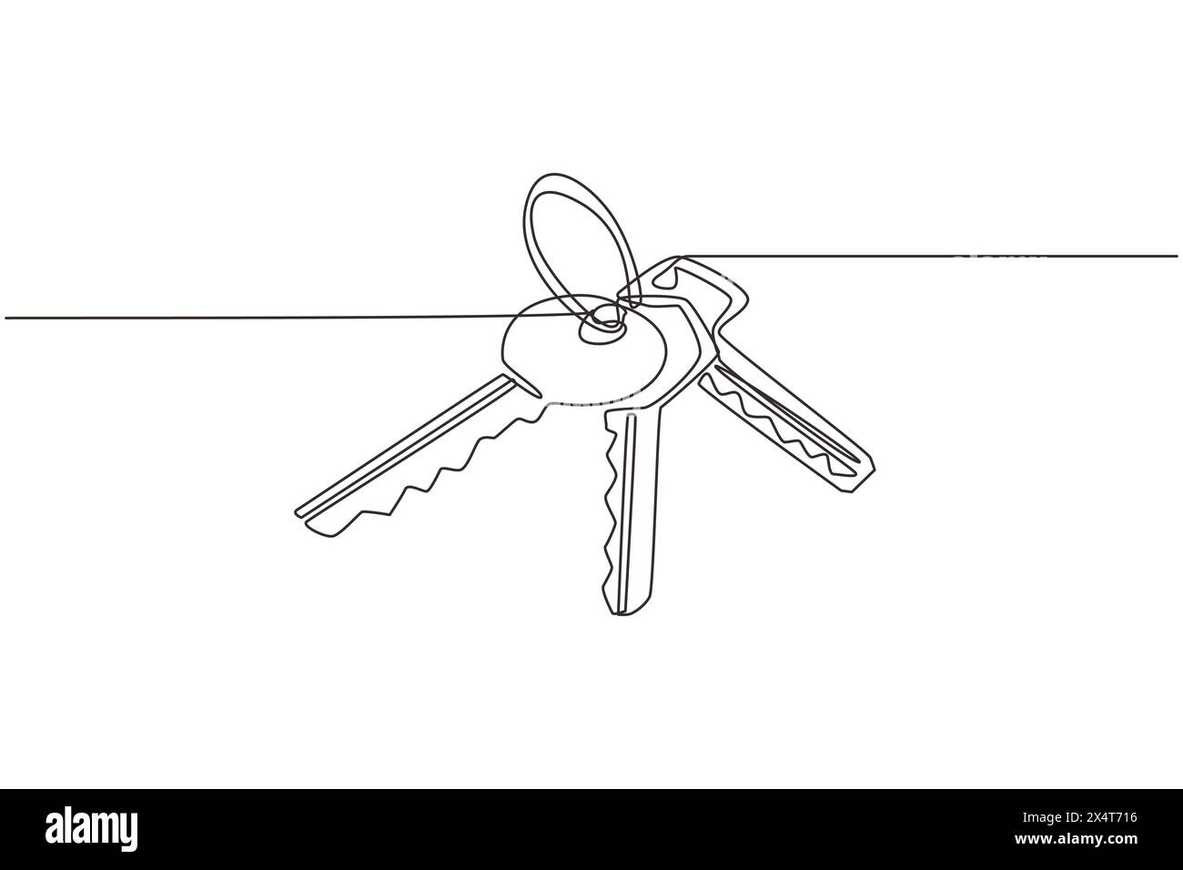 Single one line drawing keys on white background. House apartment ...