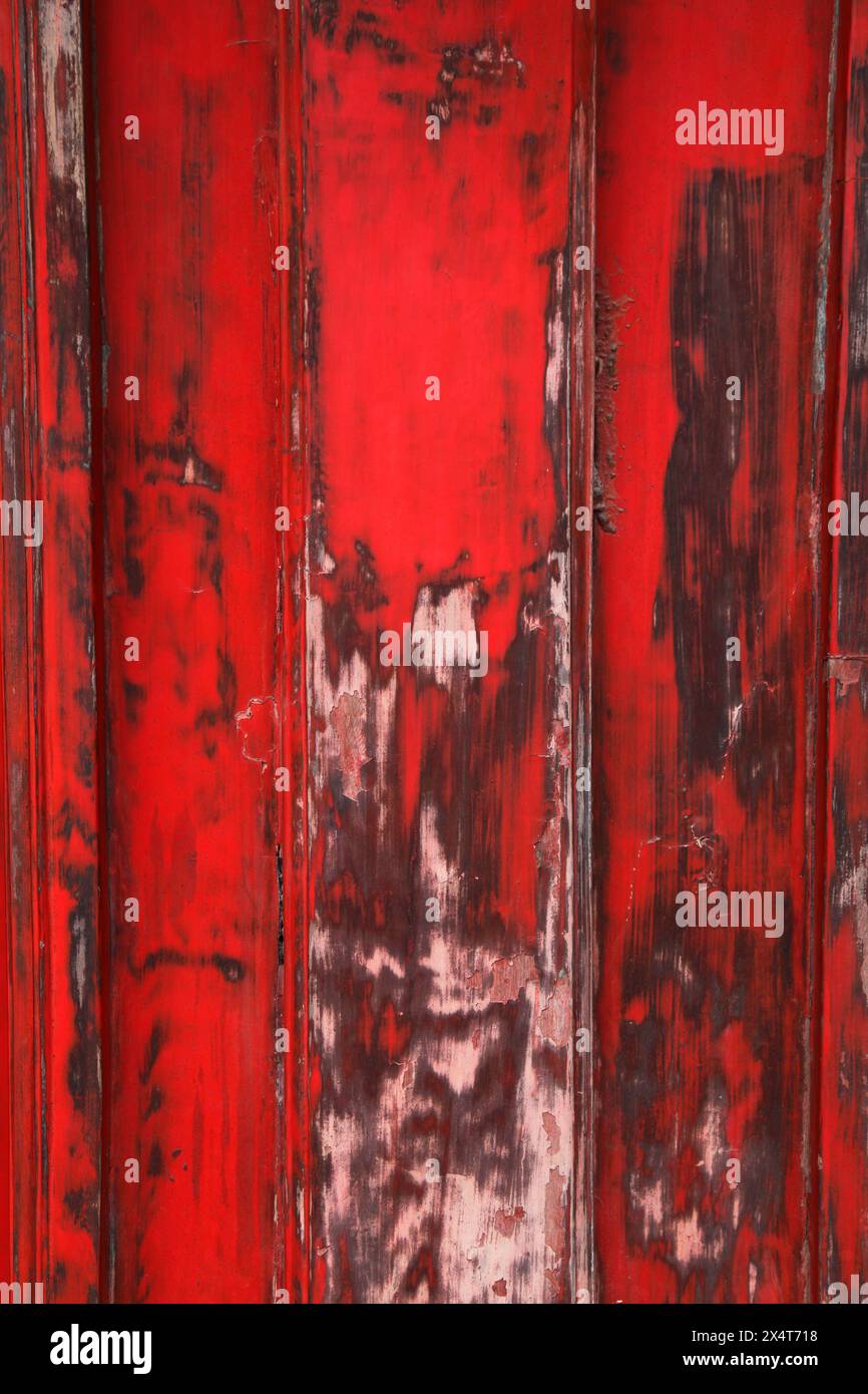 Weathered red painted wood panelling Stock Photo - Alamy