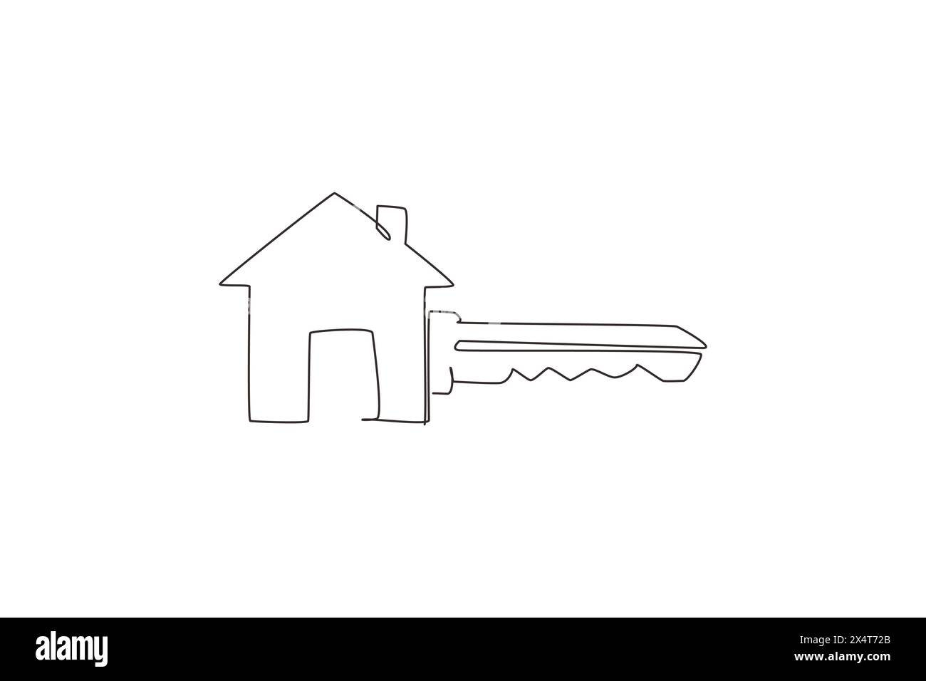 Single continuous line drawing elegant key house logo design, real ...