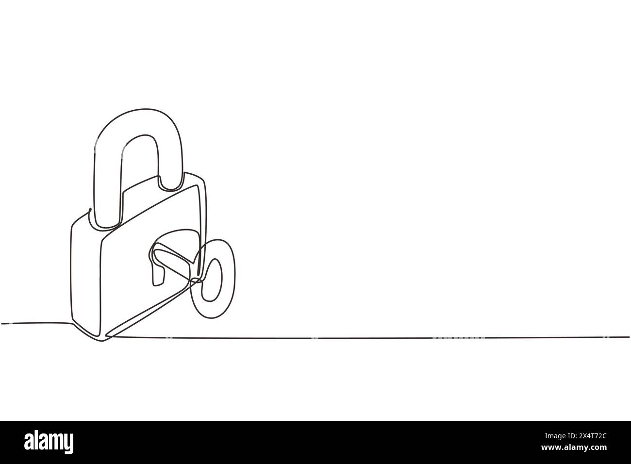 Single continuous line drawing key and lock. Security padlock, locked ...