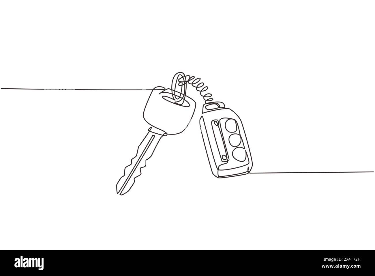 Continuous one line drawing realistic car keys black color isolated on ...