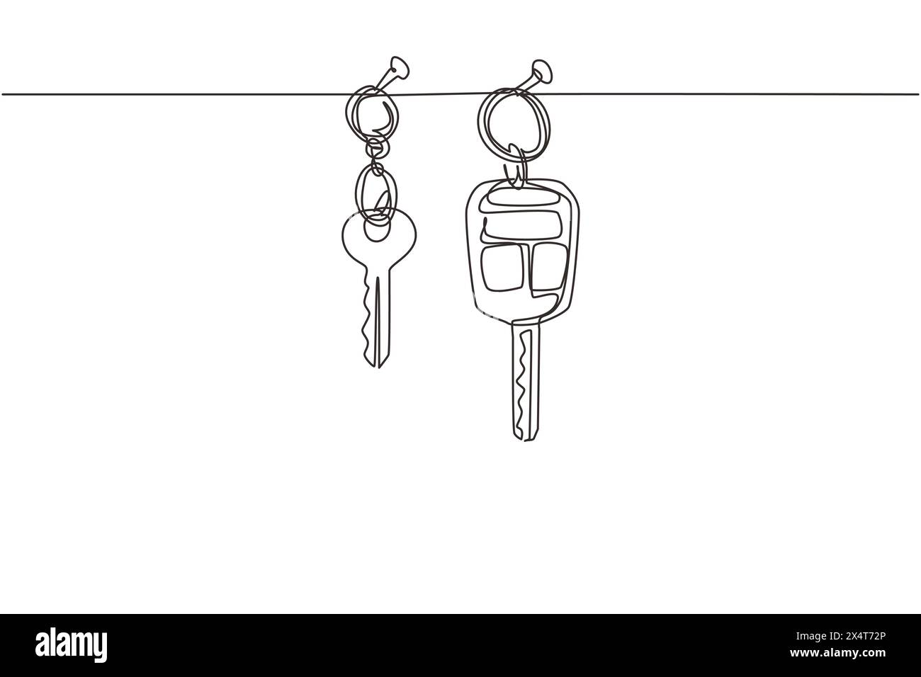 Single continuous line drawing car and house keys hanging on wall ... Single continuous line drawing car and house keys hanging on wall ...