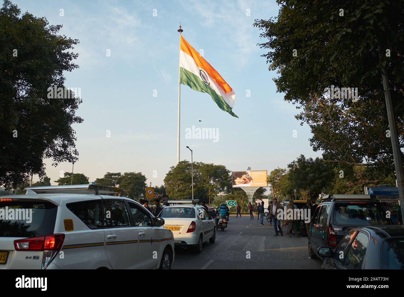 The Indian Flag fluttering at Connaught Place in New Delhi amidst a ...