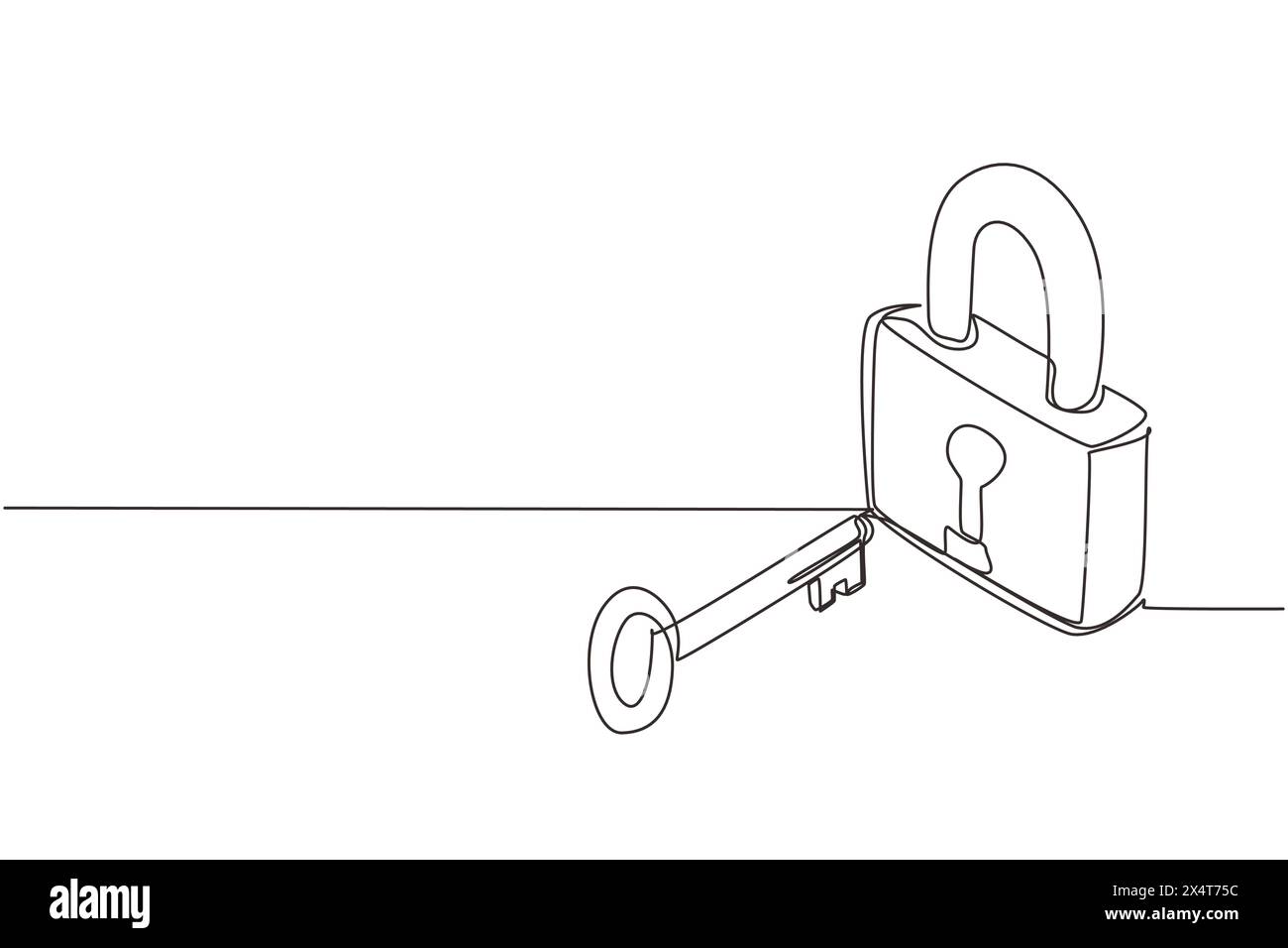 Single continuous line drawing lock and key, isometric image. Key and ...