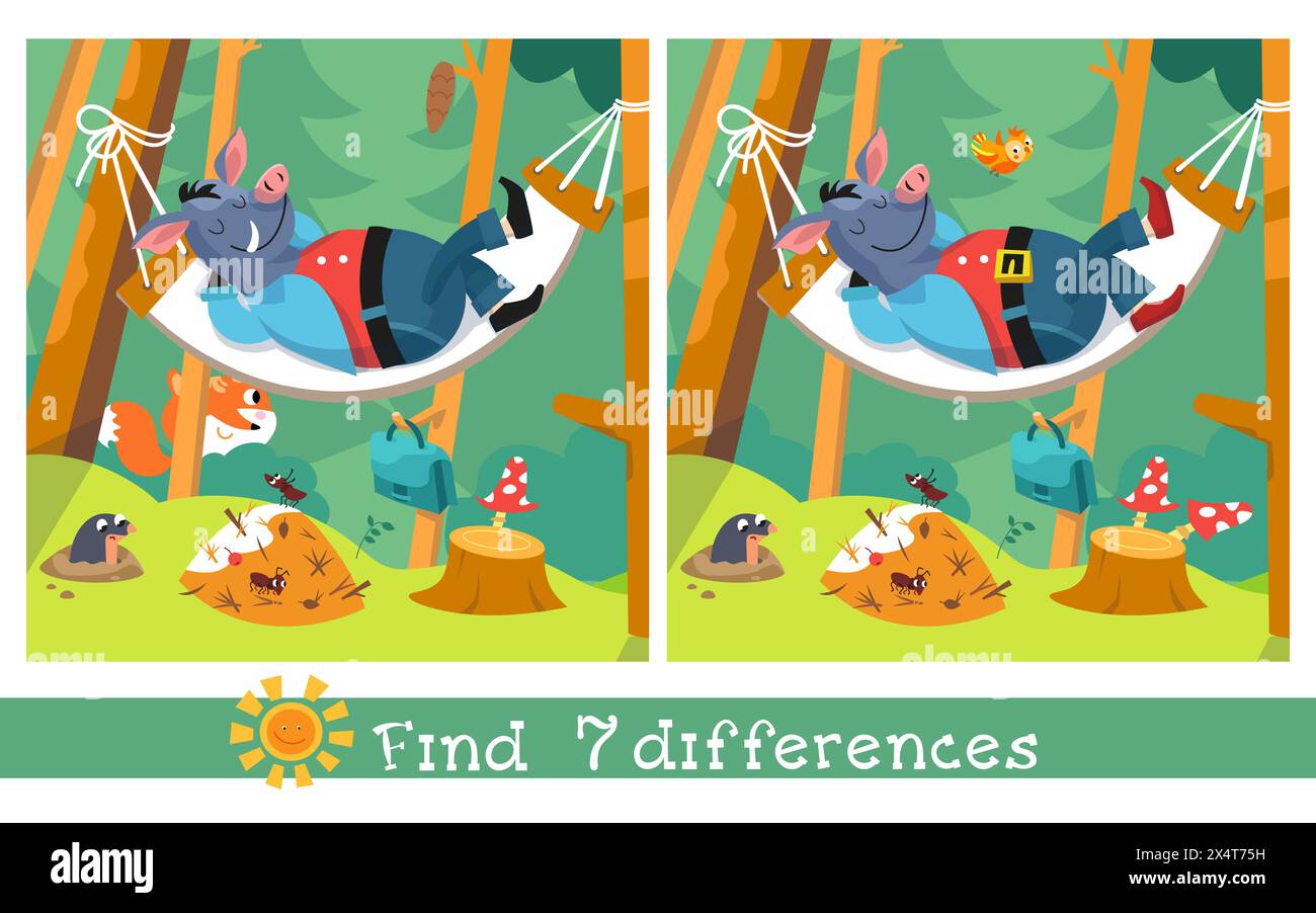 Find 7 differences. Educational puzzle game for children. Cartoon wild ...
