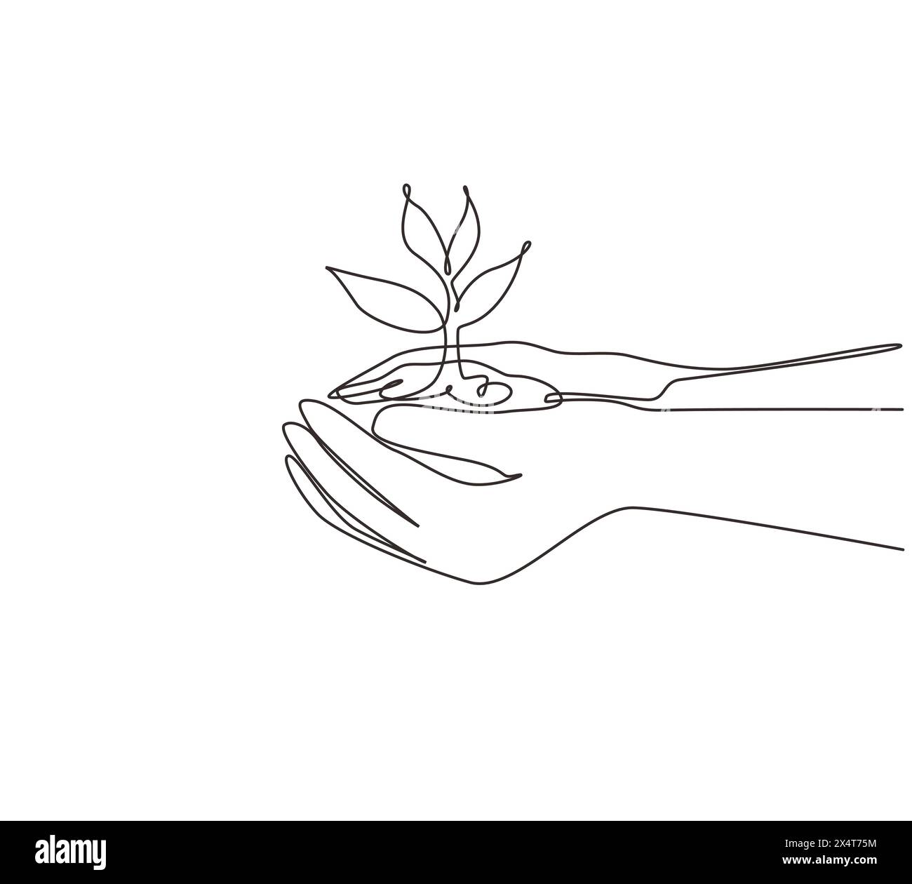 Continuous one line drawing environment earth day in the hands of trees ...