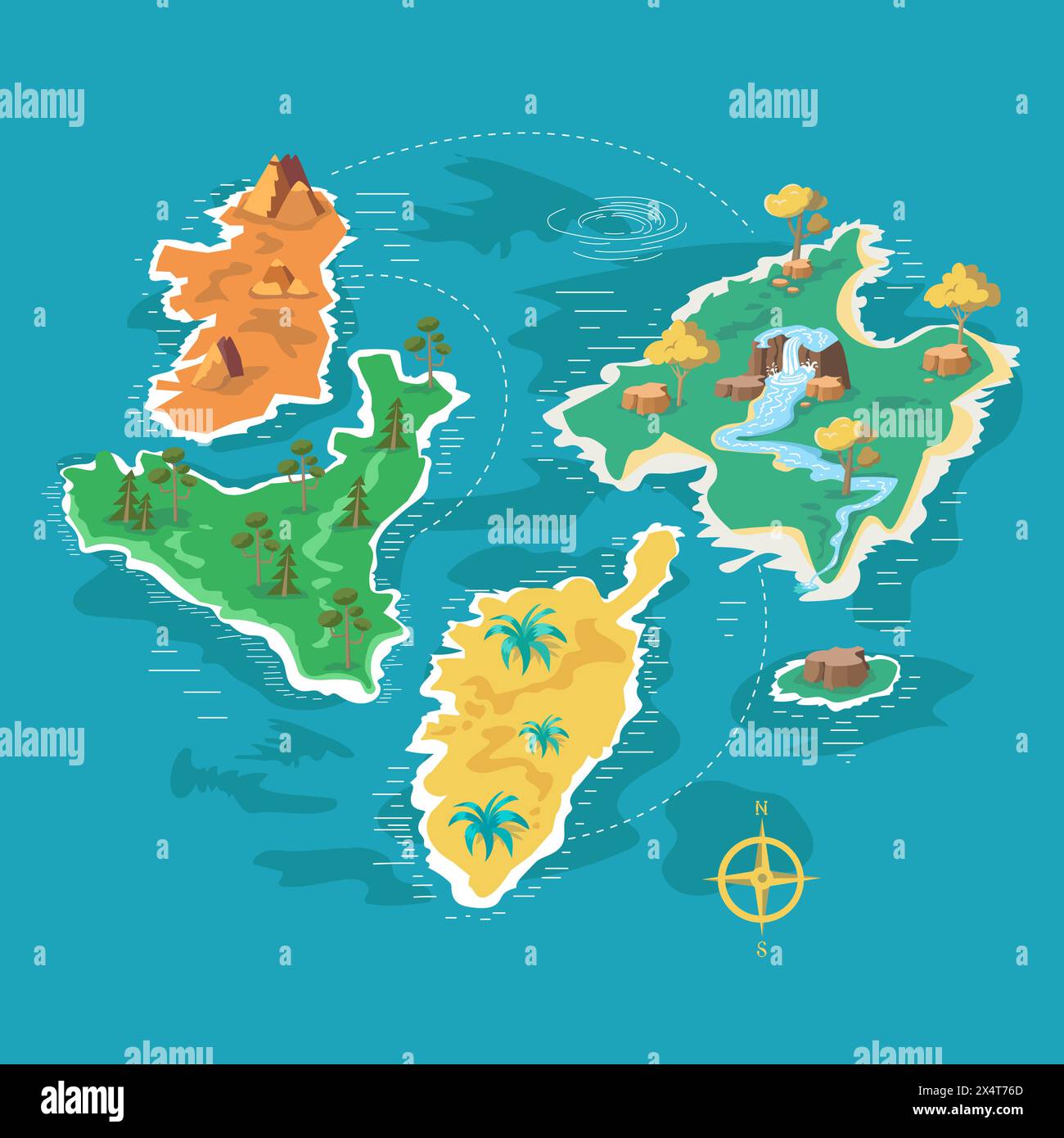 Map of islands with sea, ocean. Background for games, design. Vector ...