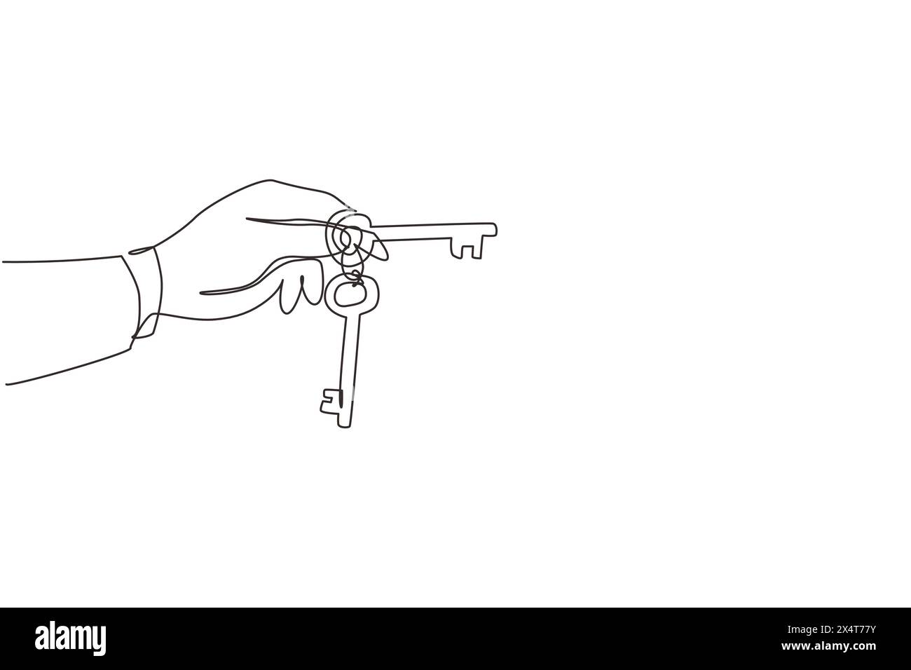 Continuous one line drawing woman's hand with old keys. Retro style ...
