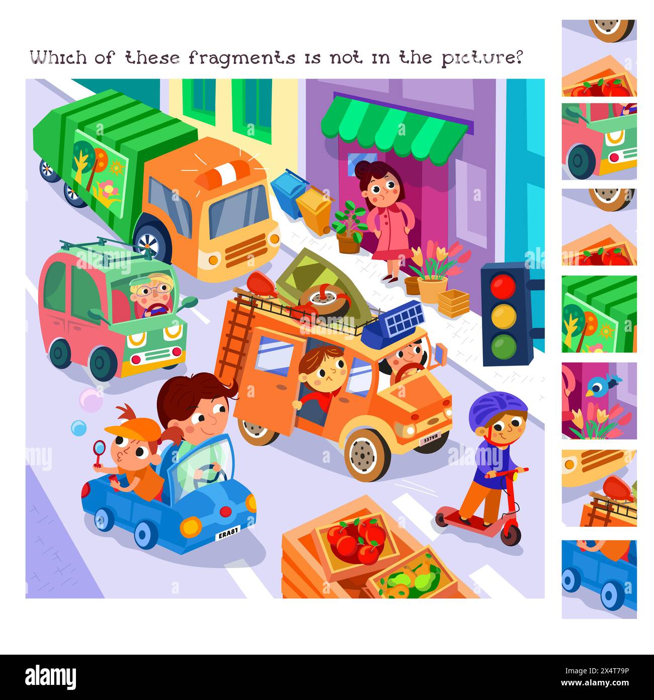 Cute cars and drivers in city. Find hidden fragments. Educational ...