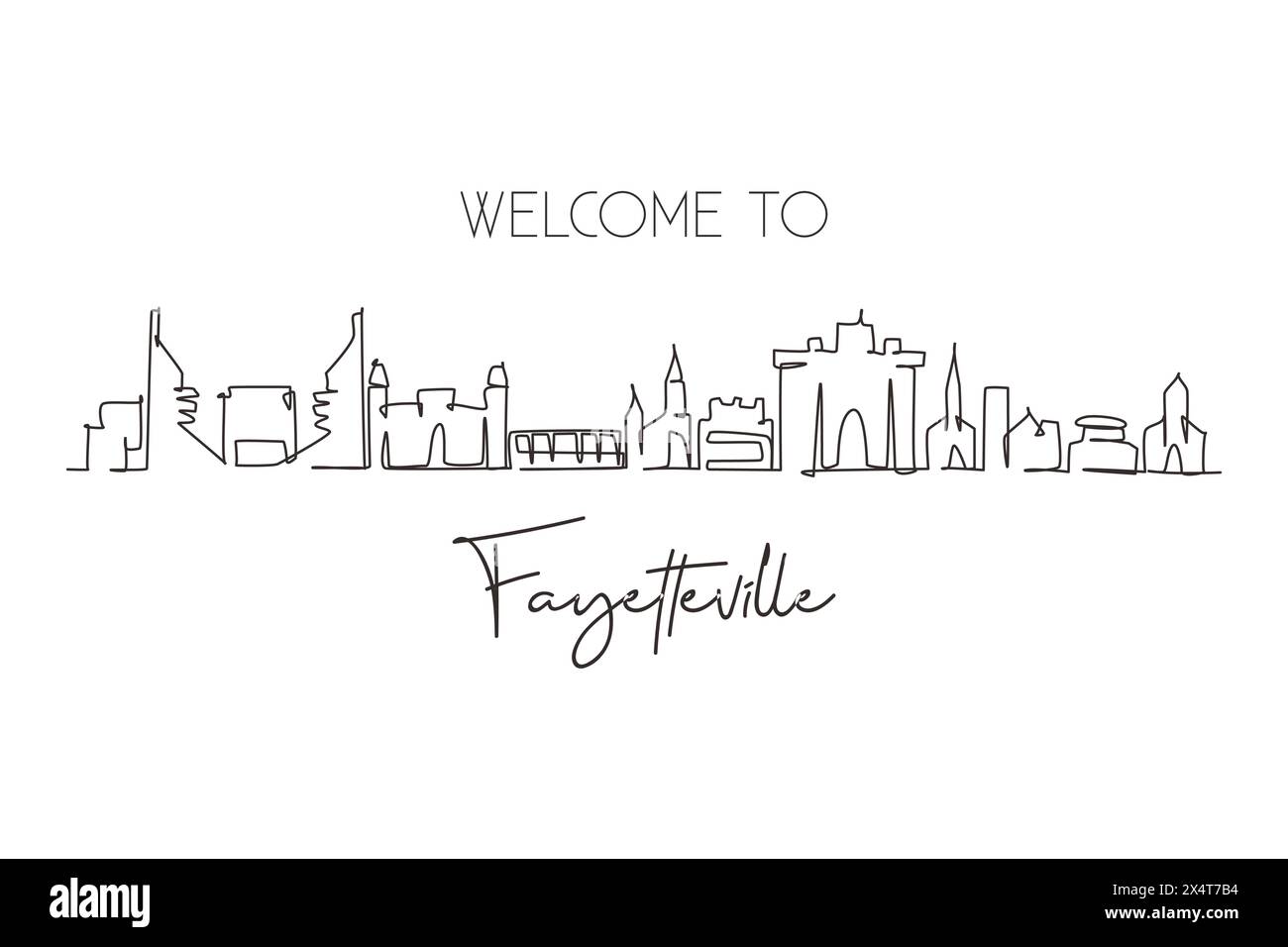 Single one line drawing Fayetteville skyline, Arkansas. Famous city ...