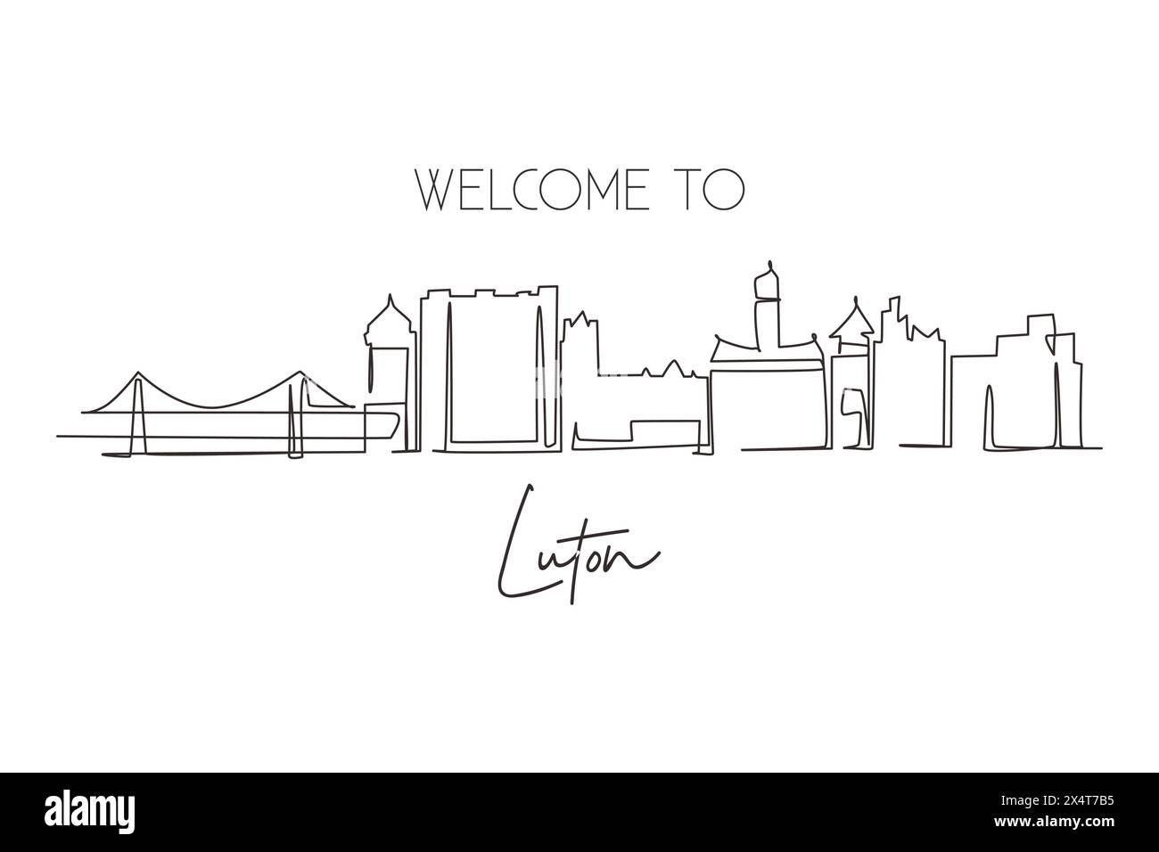 Continuous one line drawing Luton city skyline, England. Famous city ...