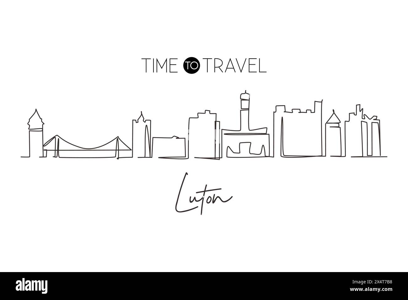 Continuous one line drawing Luton city skyline, England. Historical ...