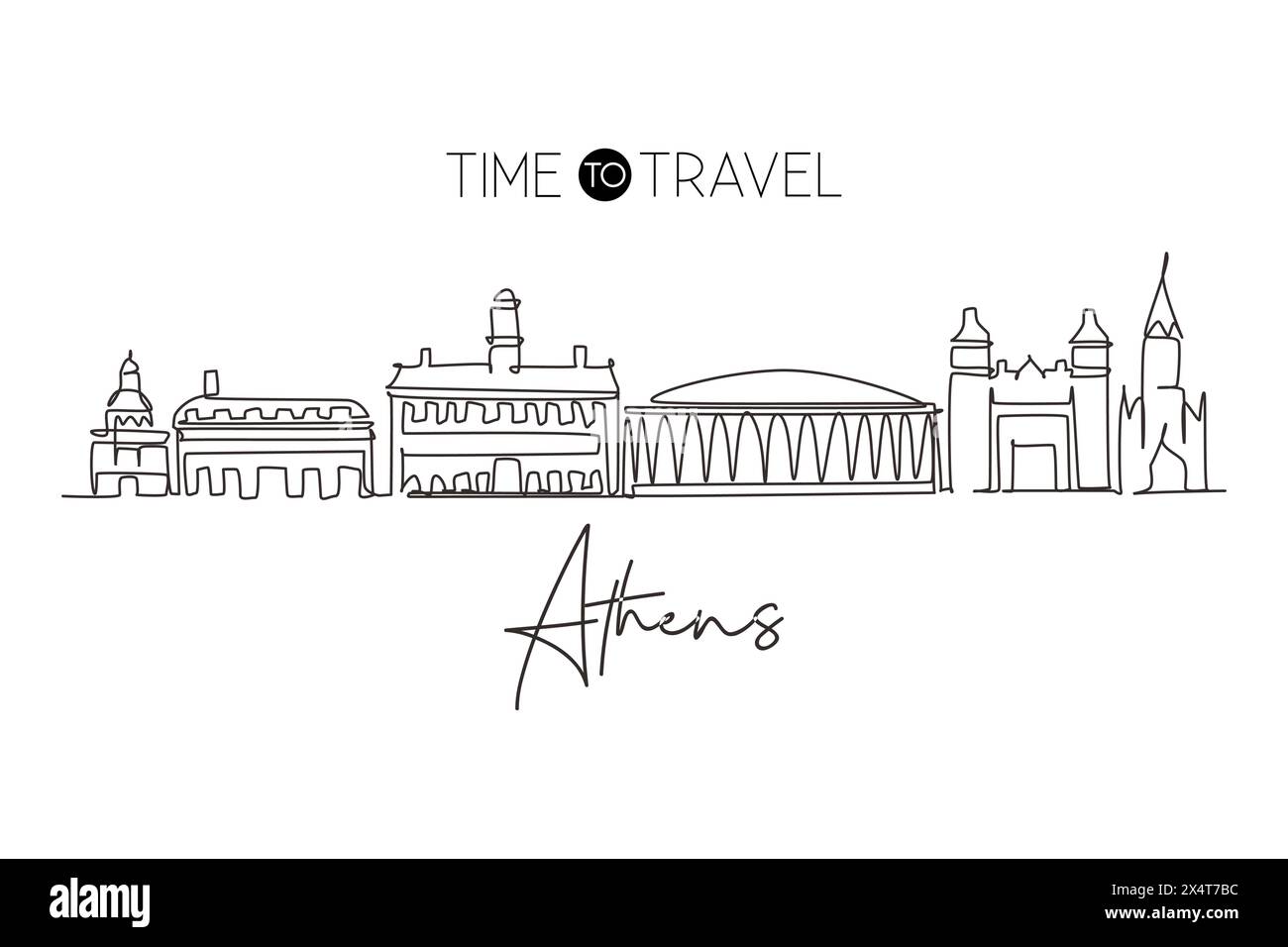 Continuous one line drawing Athens city skyline, Ohio. Beautiful ...