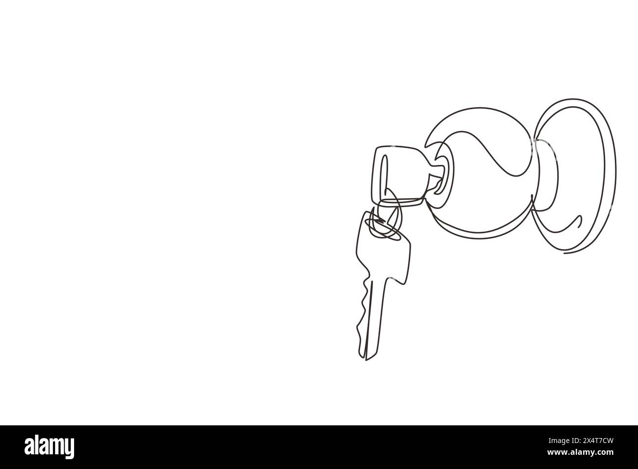 Continuous one line drawing door knob locks with keys isolated. Open ...