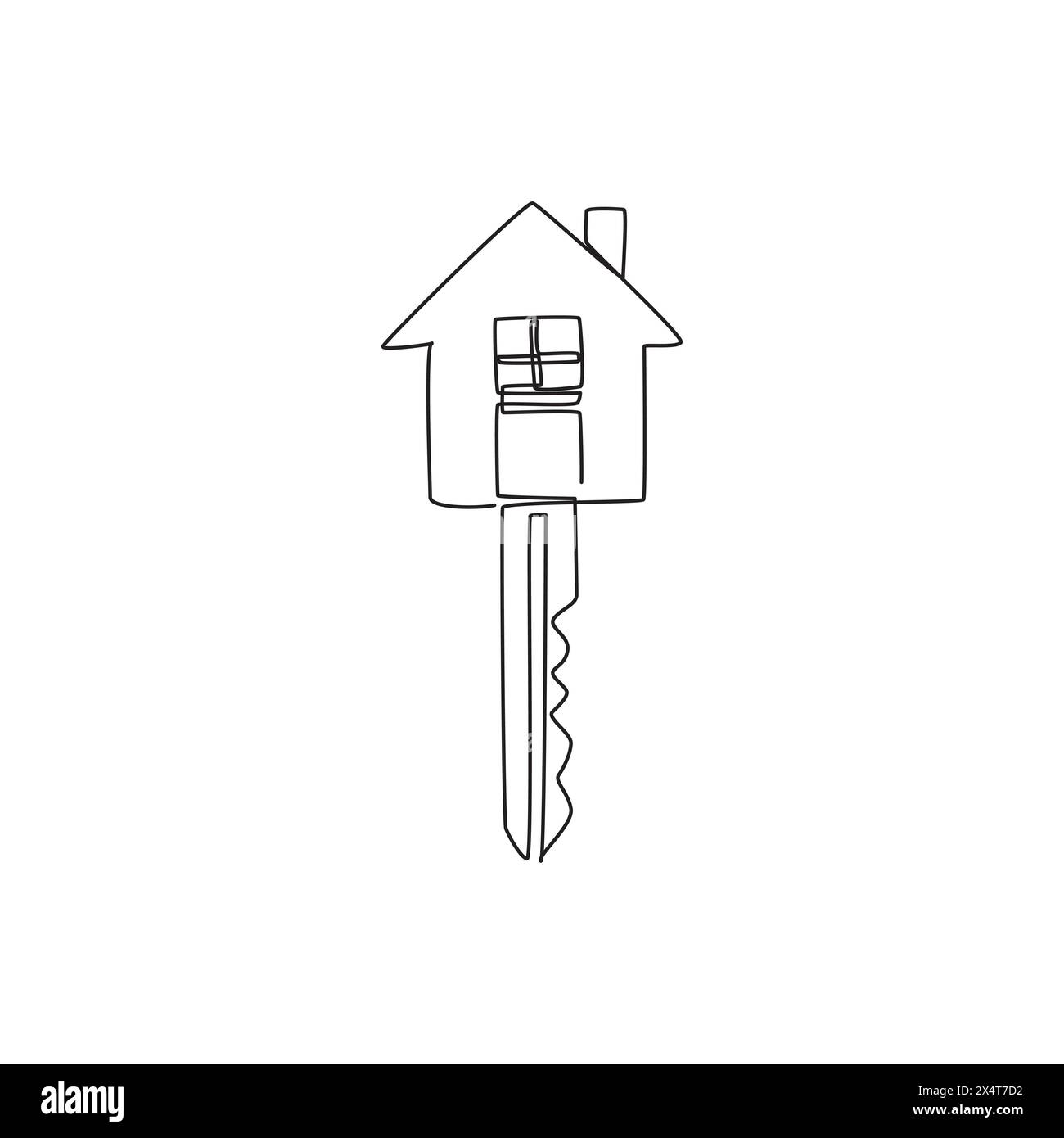 Single continuous line drawing black flat style key and house icon ...